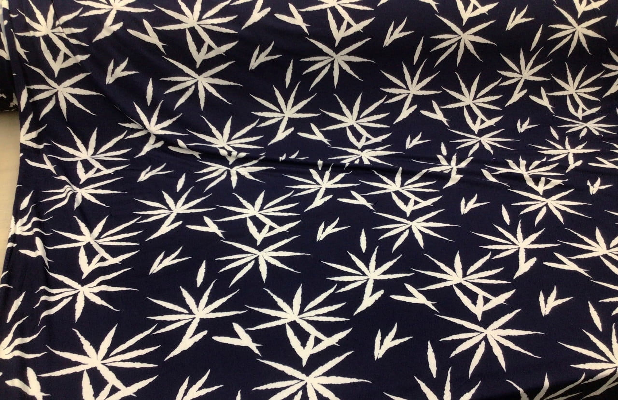 Printed DTY Spandex Stretch Apparel Fabric Navy White Tropical Leaves ...