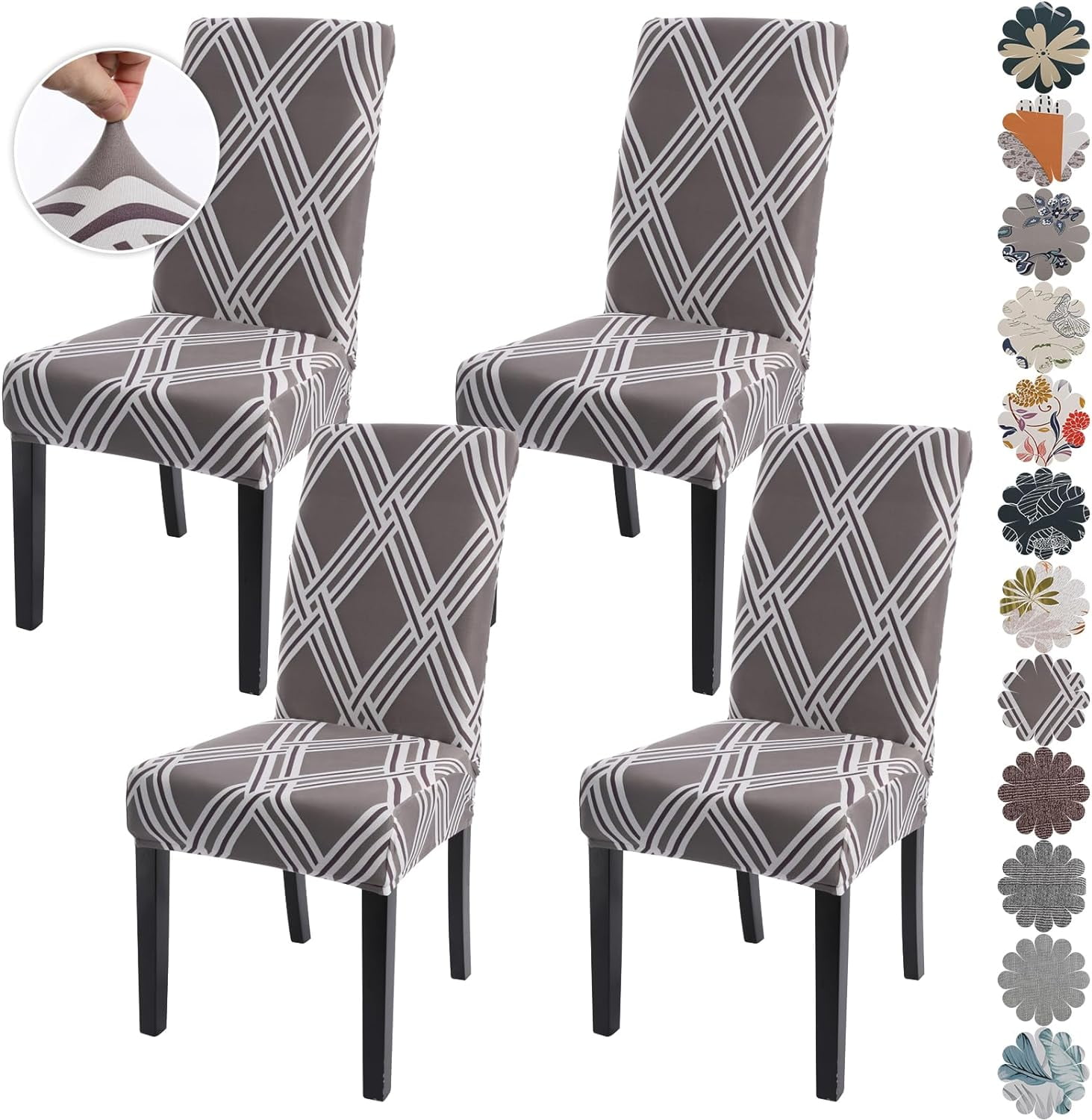 Printed Dining Room Chair Covers 4 Packs, Stretch Kitchen Slipcovers ...