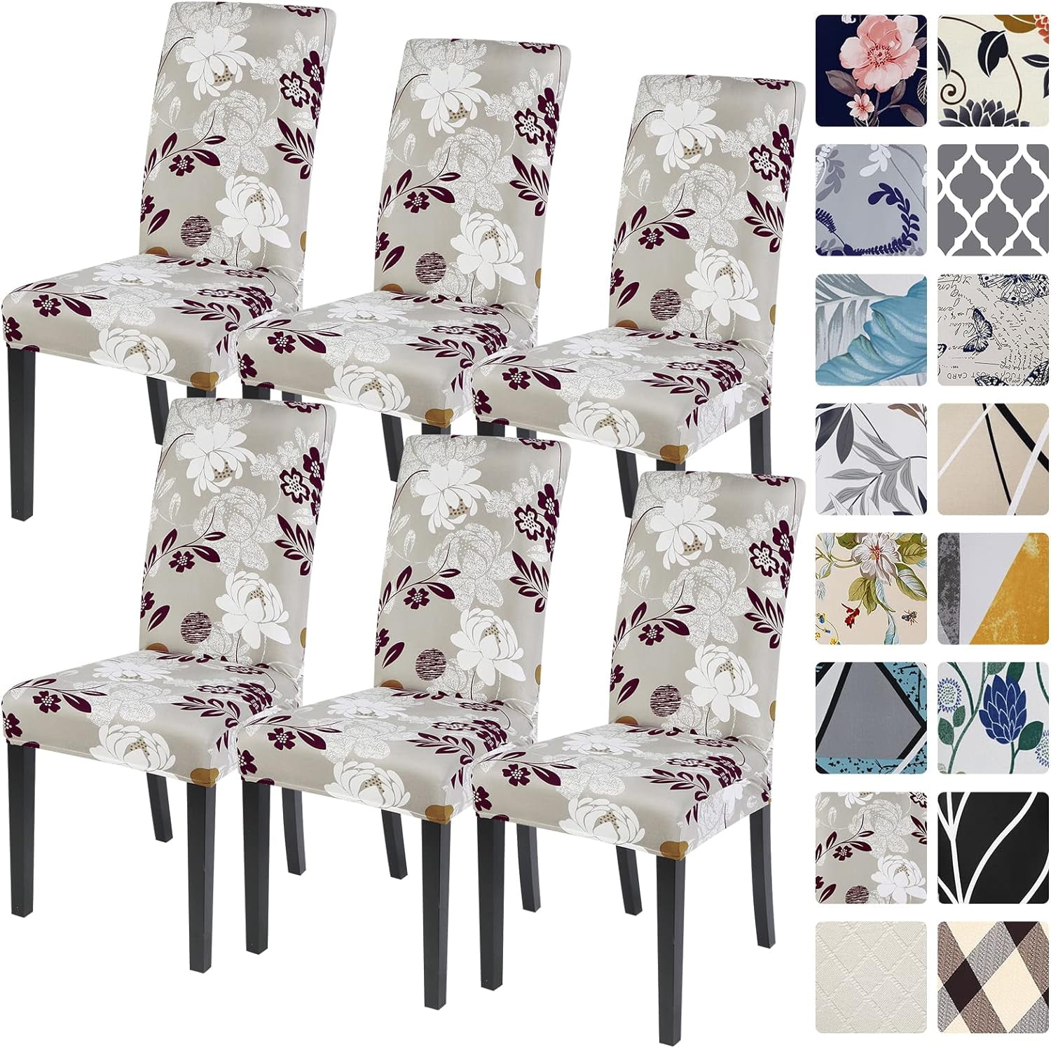 Printed Dining Room Chair Covers Set of 6, Stretch Kitchen Chair Covers ...