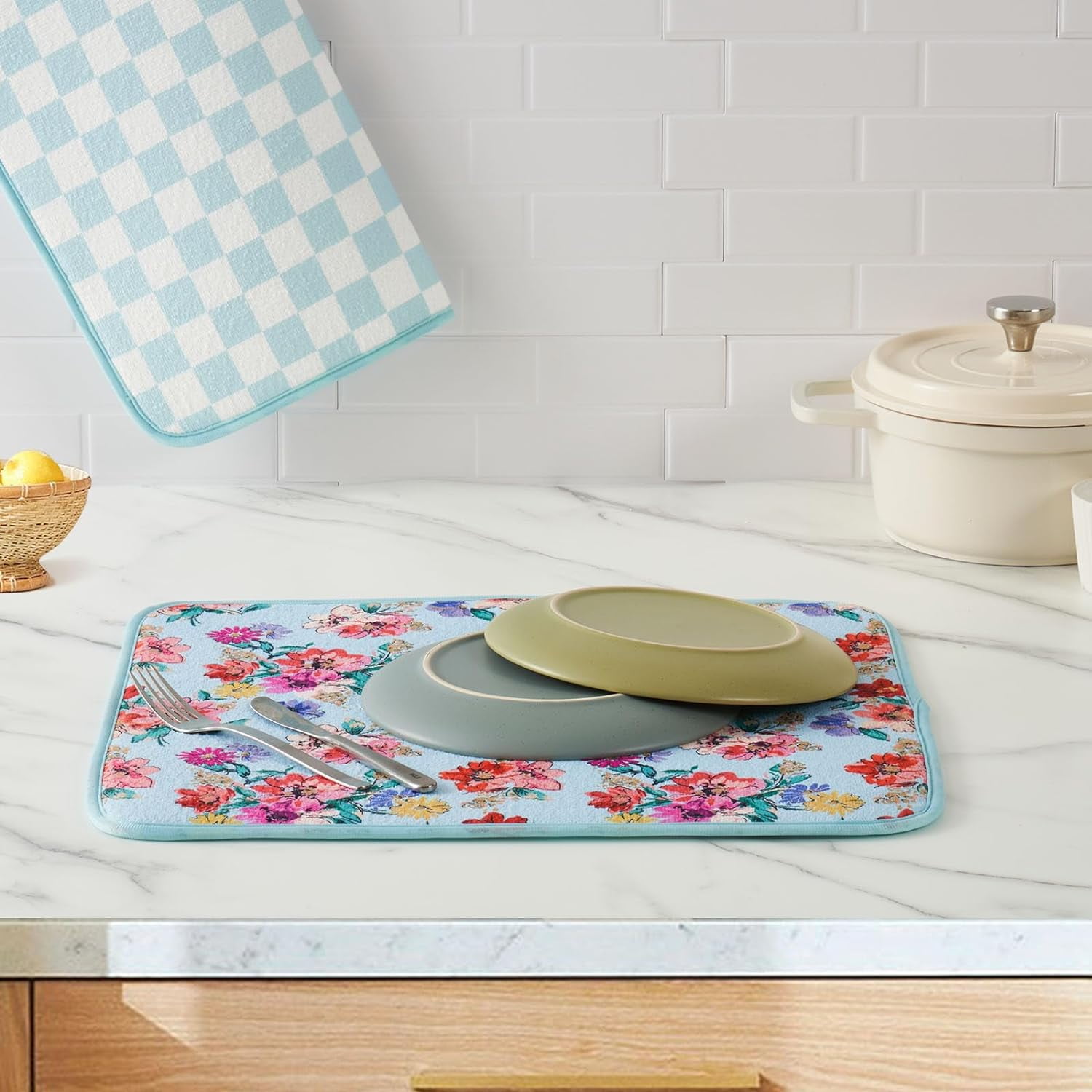 Printed Dish Drying Mats for Kitchen Counter 2 Pack Absorbent ...