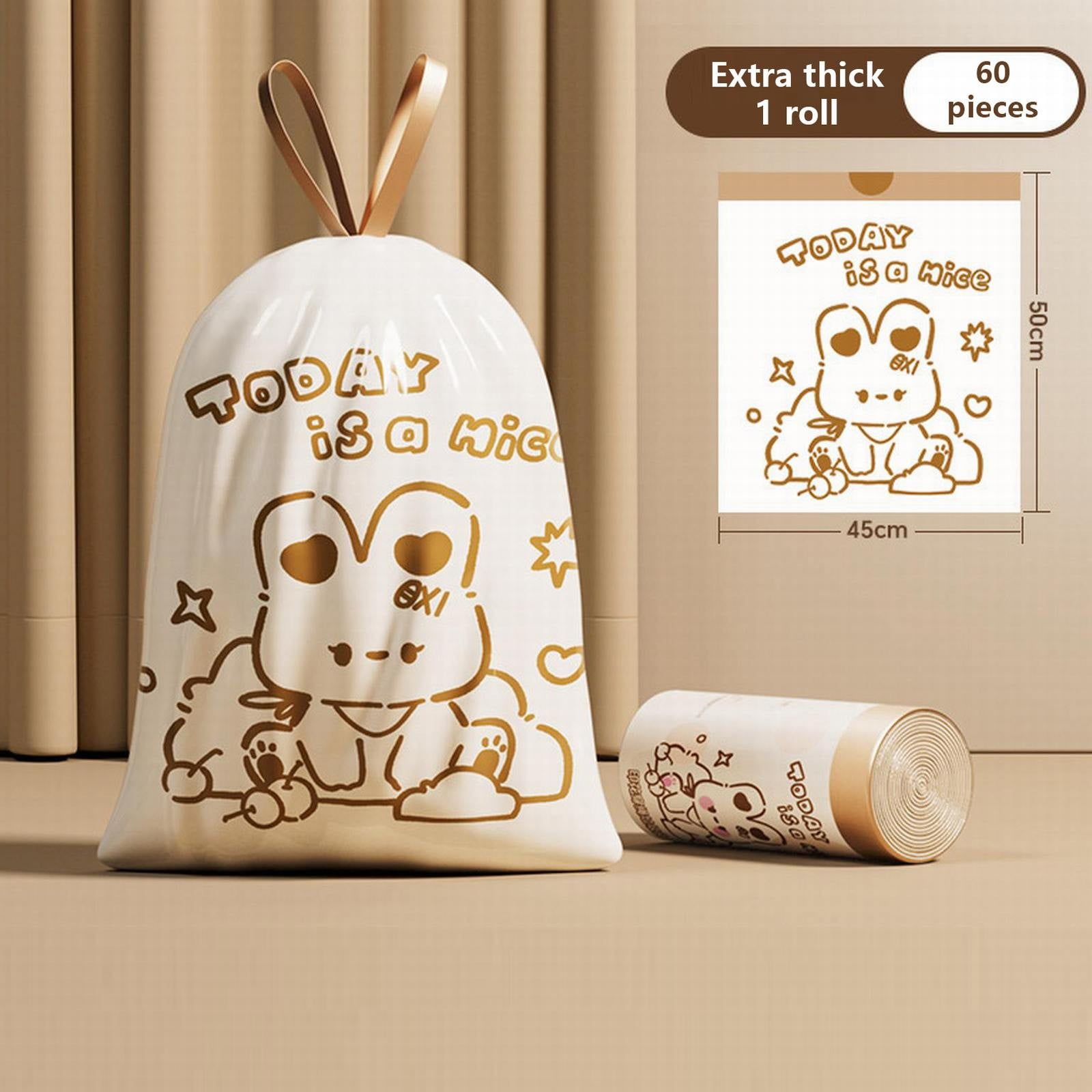 Printed Drawstring Garbage Bags 1 Roll 60 Pieces, Big Trash Bags 4.5 ...