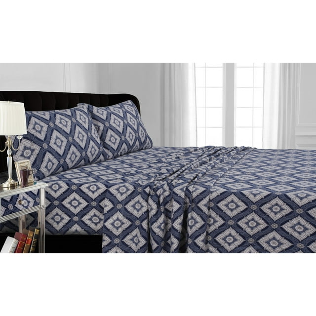 Printed Flannel 4 Piece Damask Sheet Set by Tribeca Living - Walmart.com