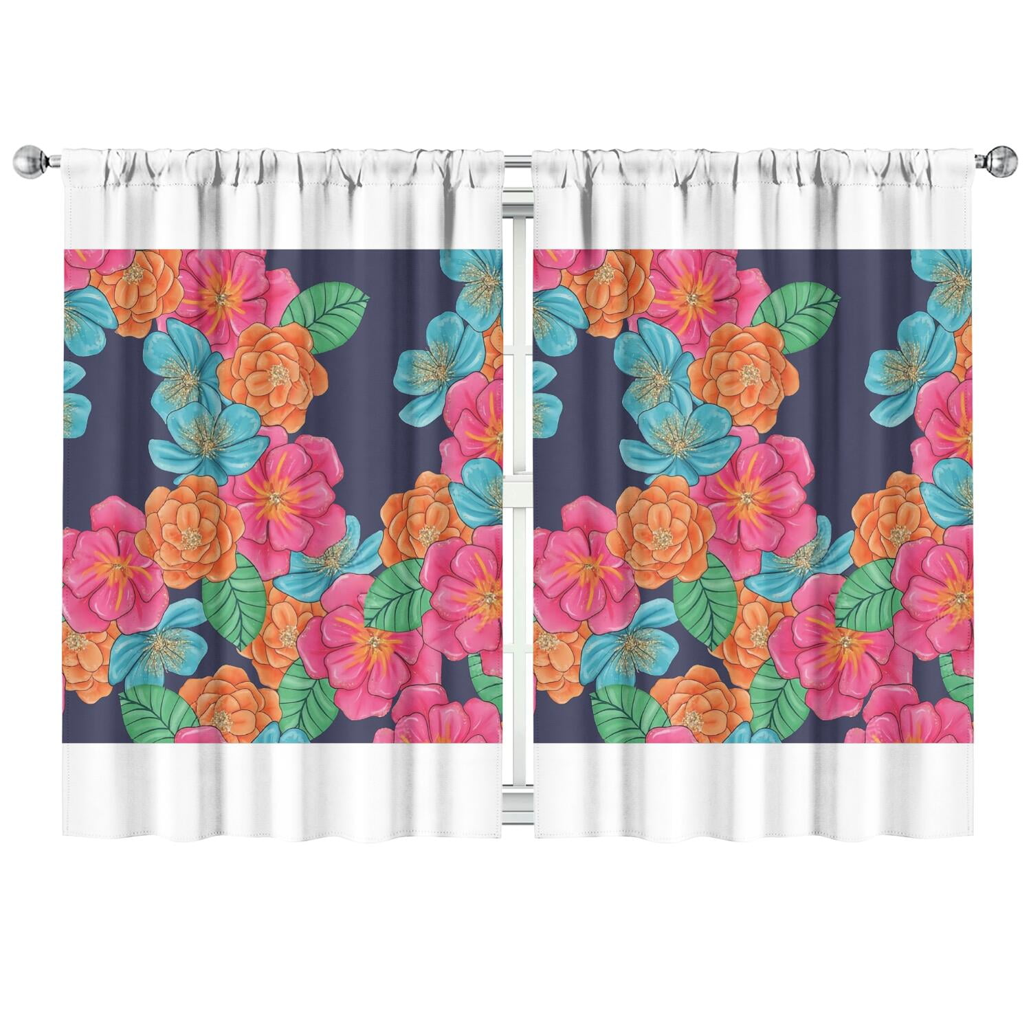 Printed Flower Curtains 42x63 Inch 2 Panels Rod Pocket Blackout Drapes ...