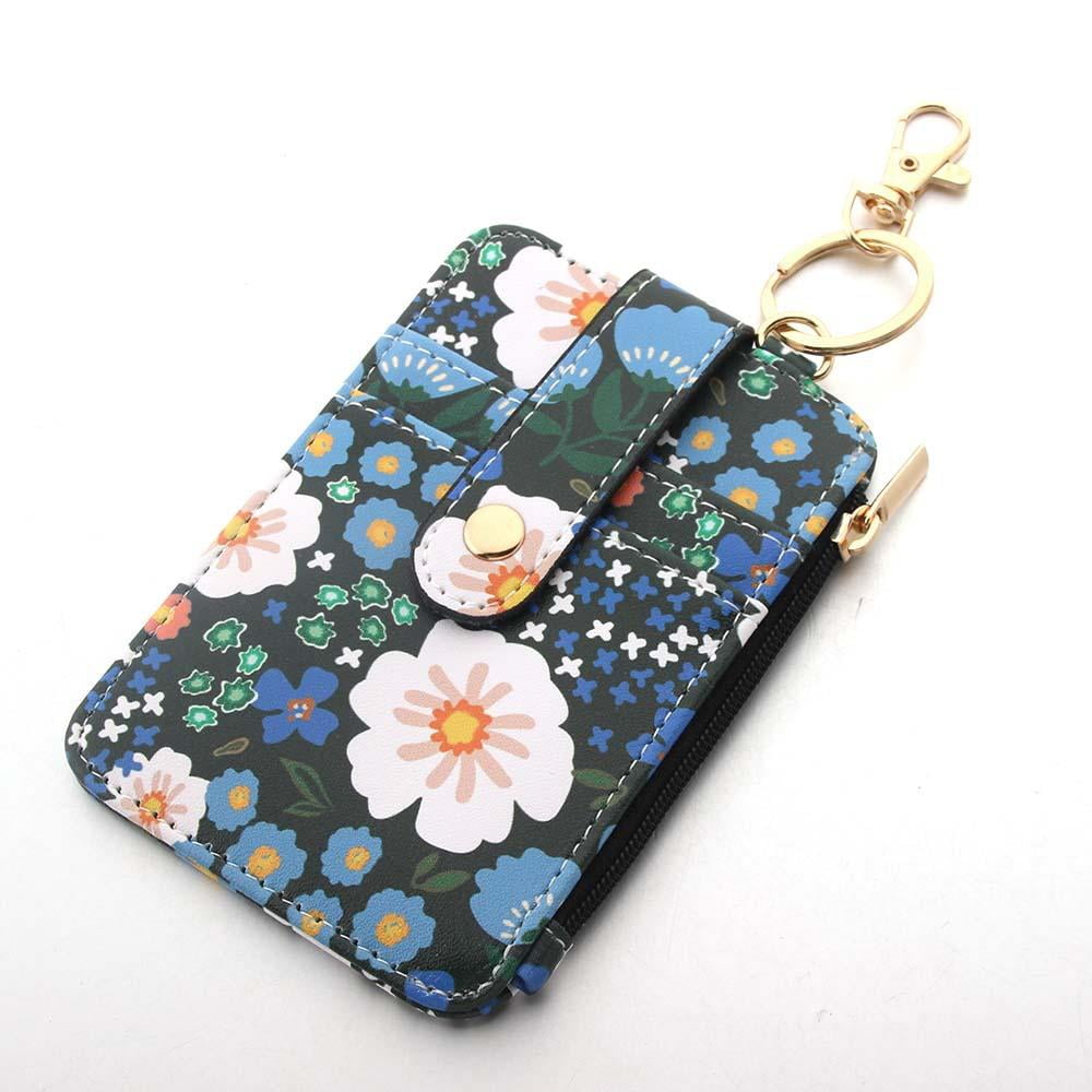 Printed Folded Vertical Bag Zipper Coin Purse Keychain Wallet Floral ...