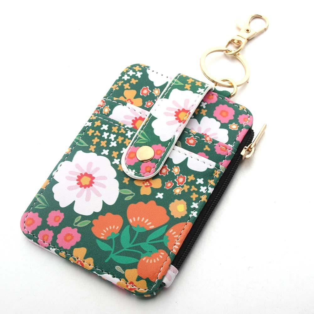 Printed Folded Vertical Bag Zipper Coin Purse Keychain Wallet Floral ...