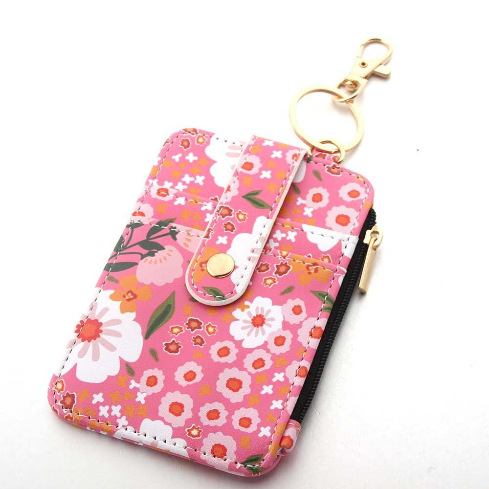 Printed Folded Vertical Bag Zipper Coin Purse Keychain Wallet Floral ...