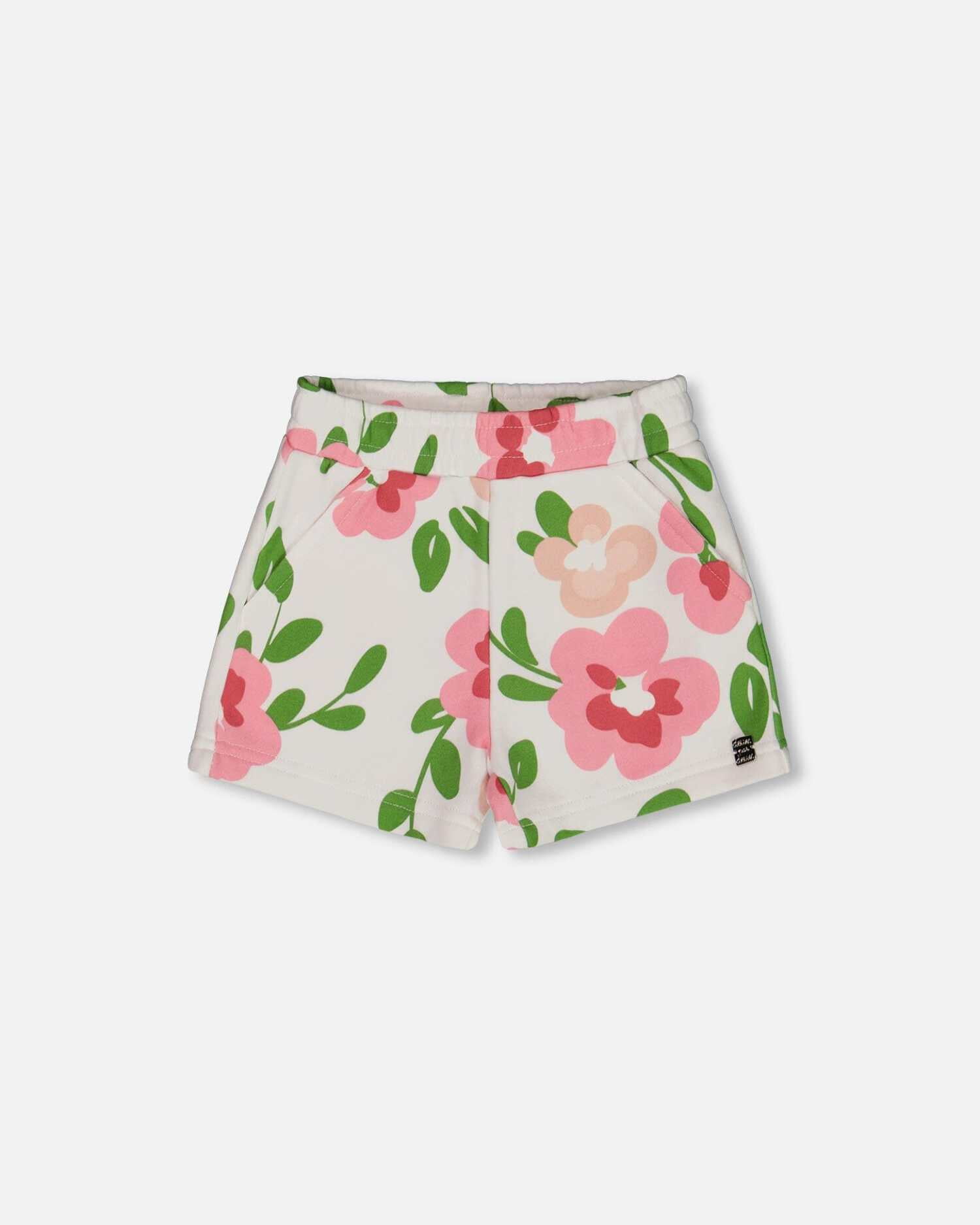 Printed French Terry Short Pink Flowers On White Background - Walmart.com