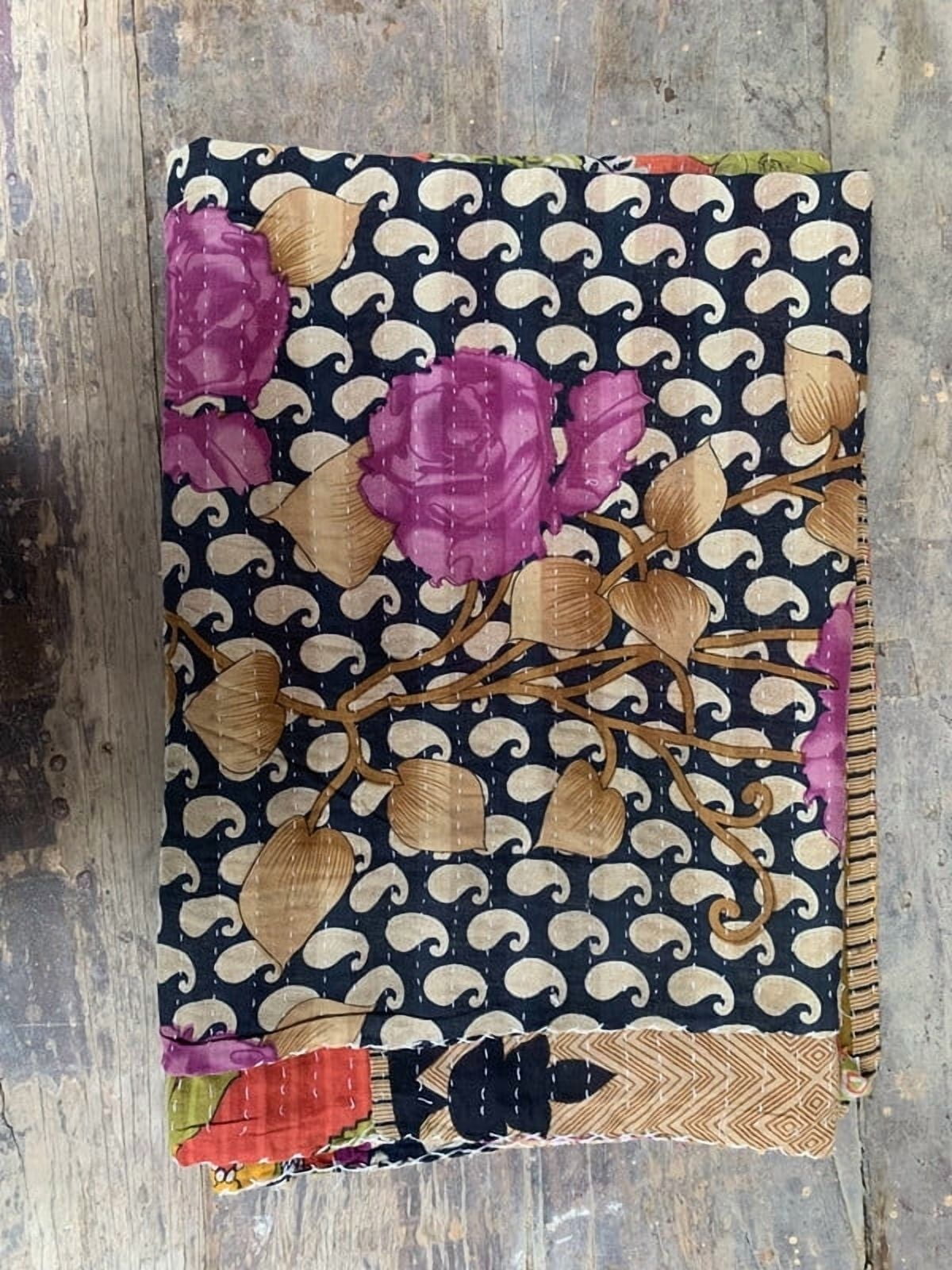 Printed Gudari Quilted Throw Bedspread Kantha Work Winter Mat ...