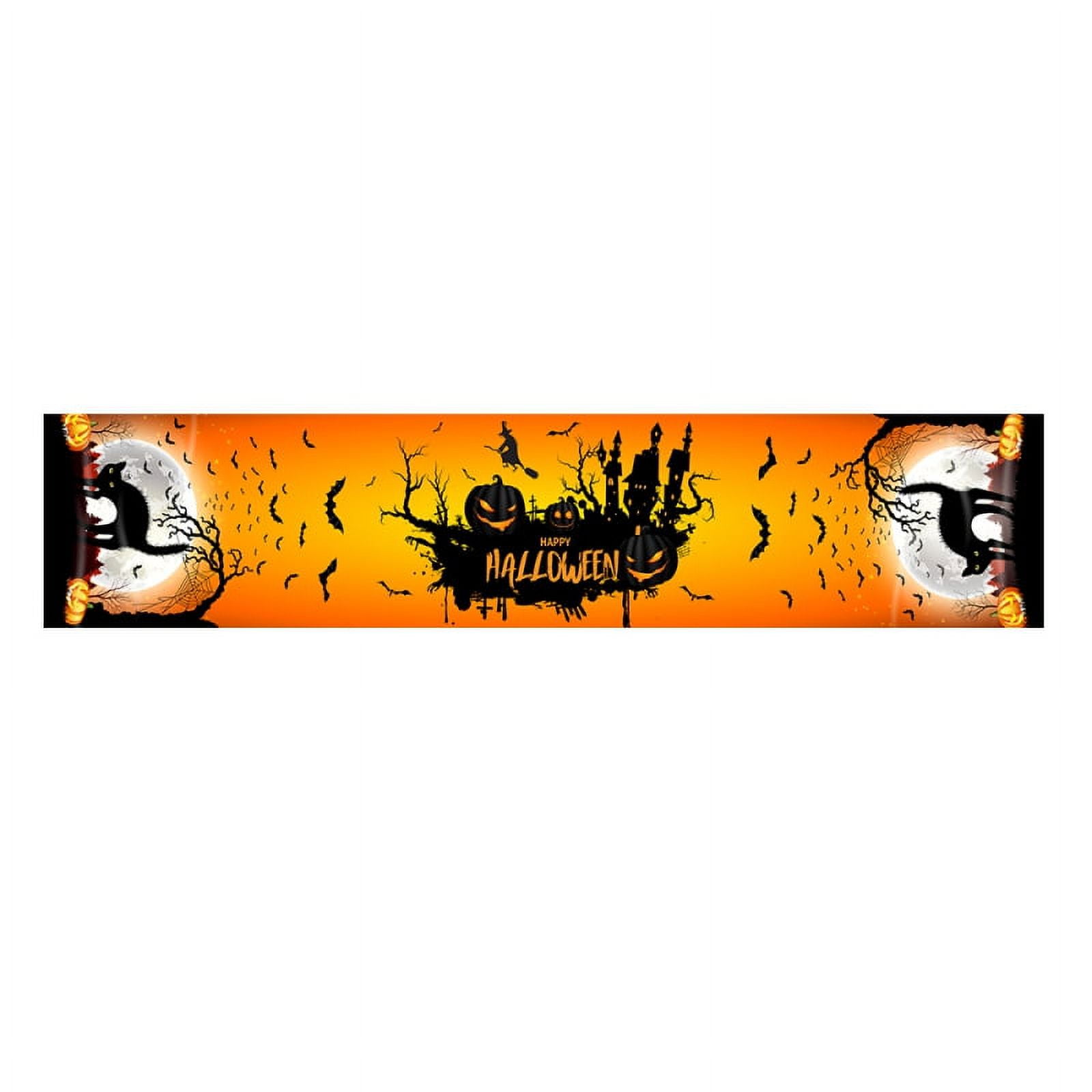 Printed Halloween Table Runner, Terrifying Ghost House Cat - Wrinkle ...