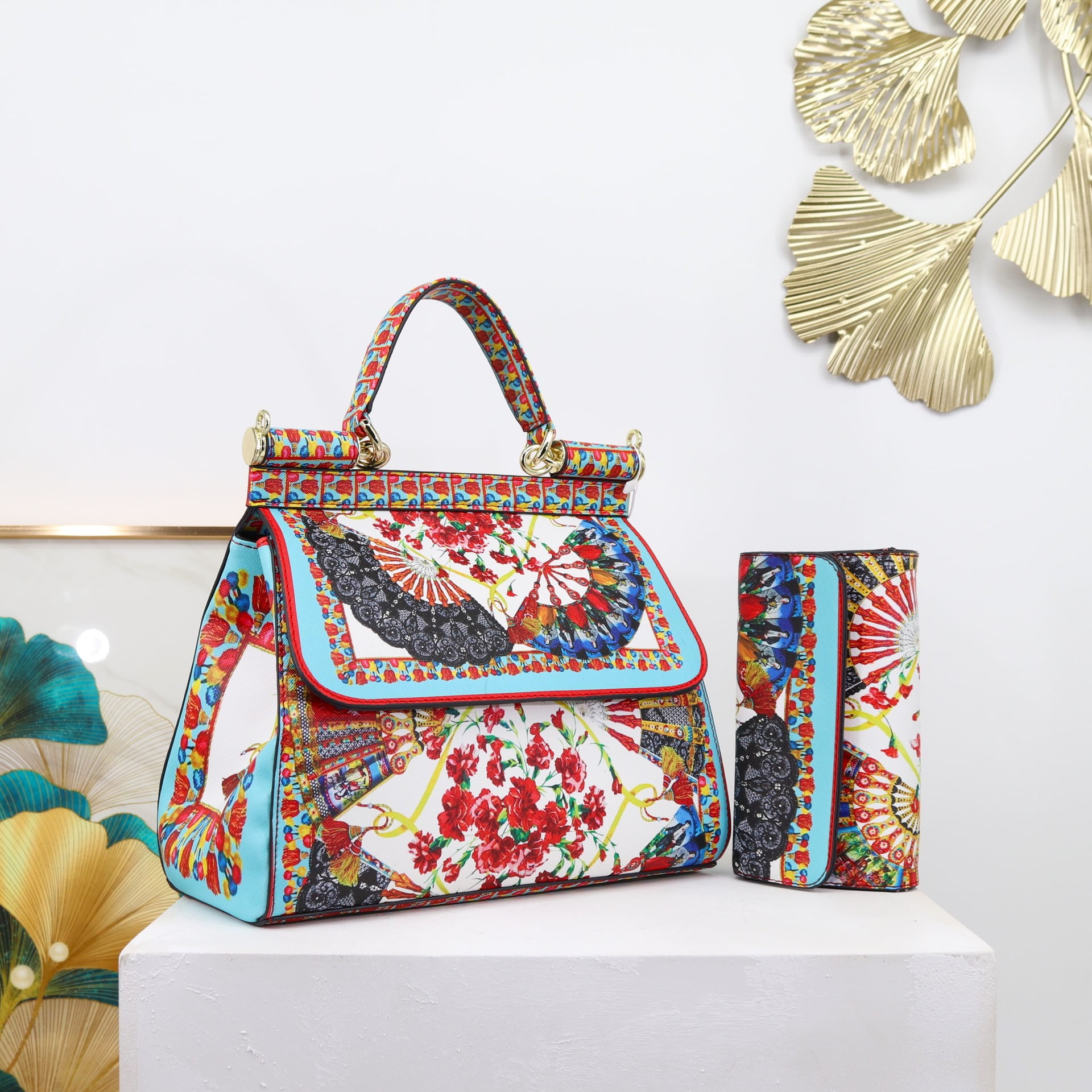 Printed Handbag Set with Matching Wallet, Designer Handbags for Women ...