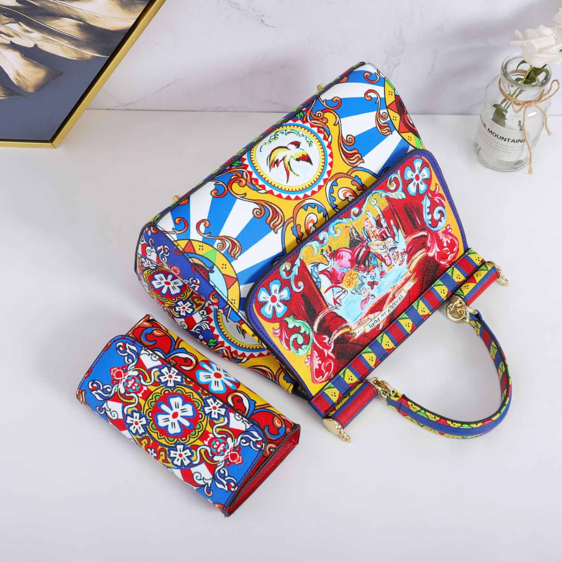 Printed Handbag Set with Matching Wallet, Designer Handbags for Women ...