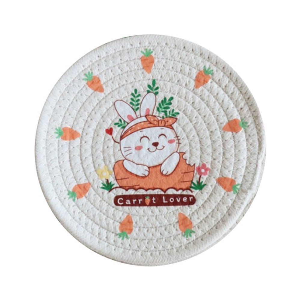 Printed Heat Insulation Mat,Rabbit Print Placemat Hemp Rope Woven Mat ...