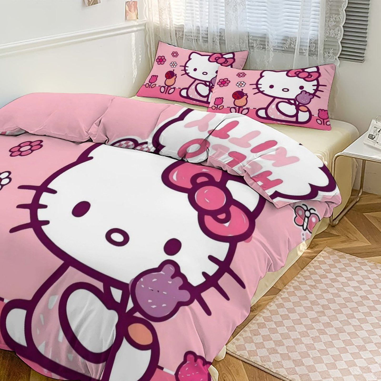 Printed Hello Kitty Cartoon Duvet Cover 3D Bedding Sets for Kids with 3 ...