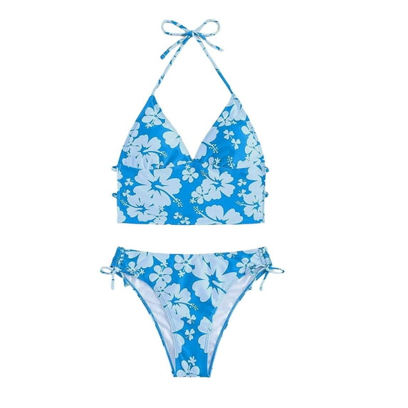 Printed Lace Up High Waisted Women's Split Swimsuit Bathing Suit Small ...