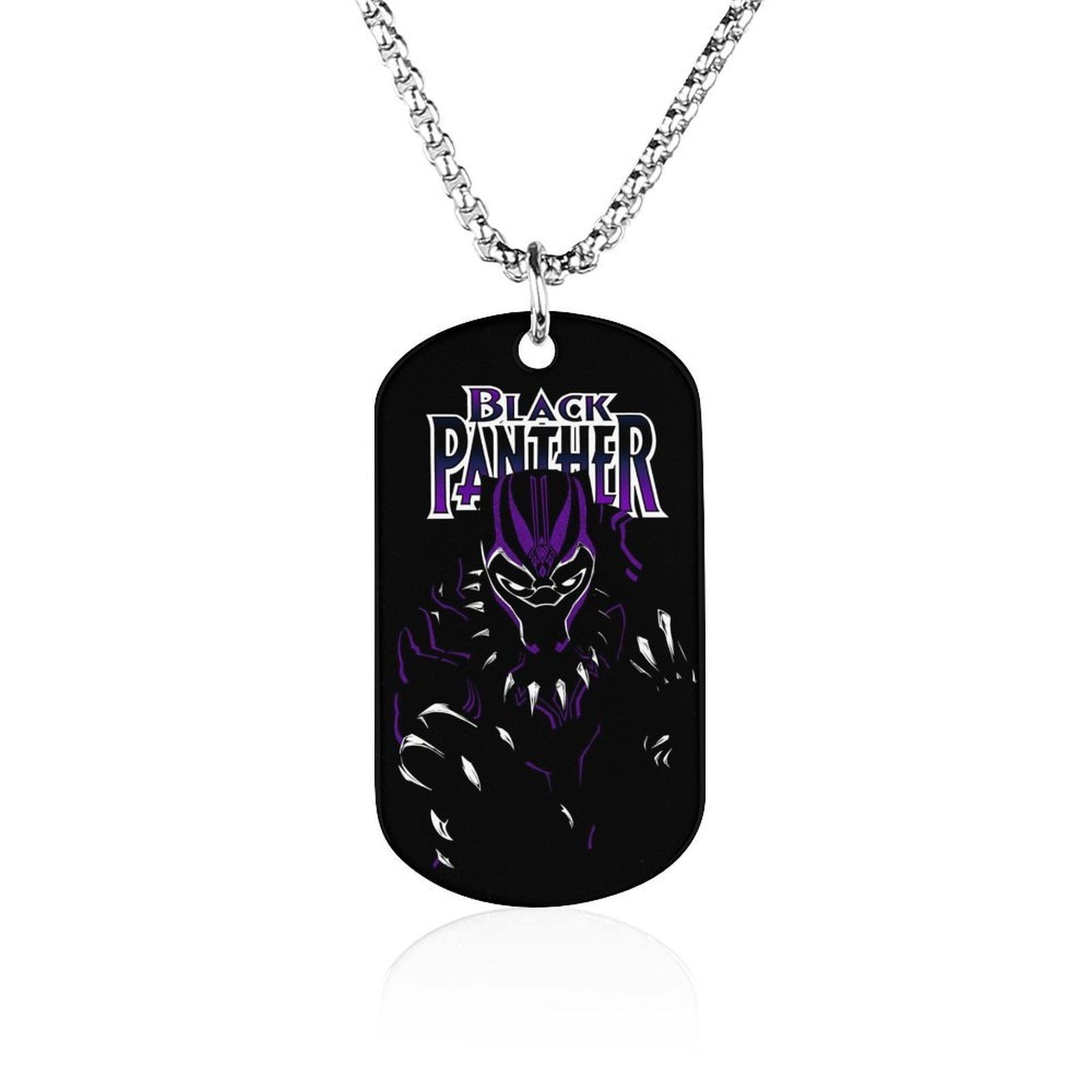 Printed Link Chain Necklace Black Panther Stainless Steel Dog Tag ...