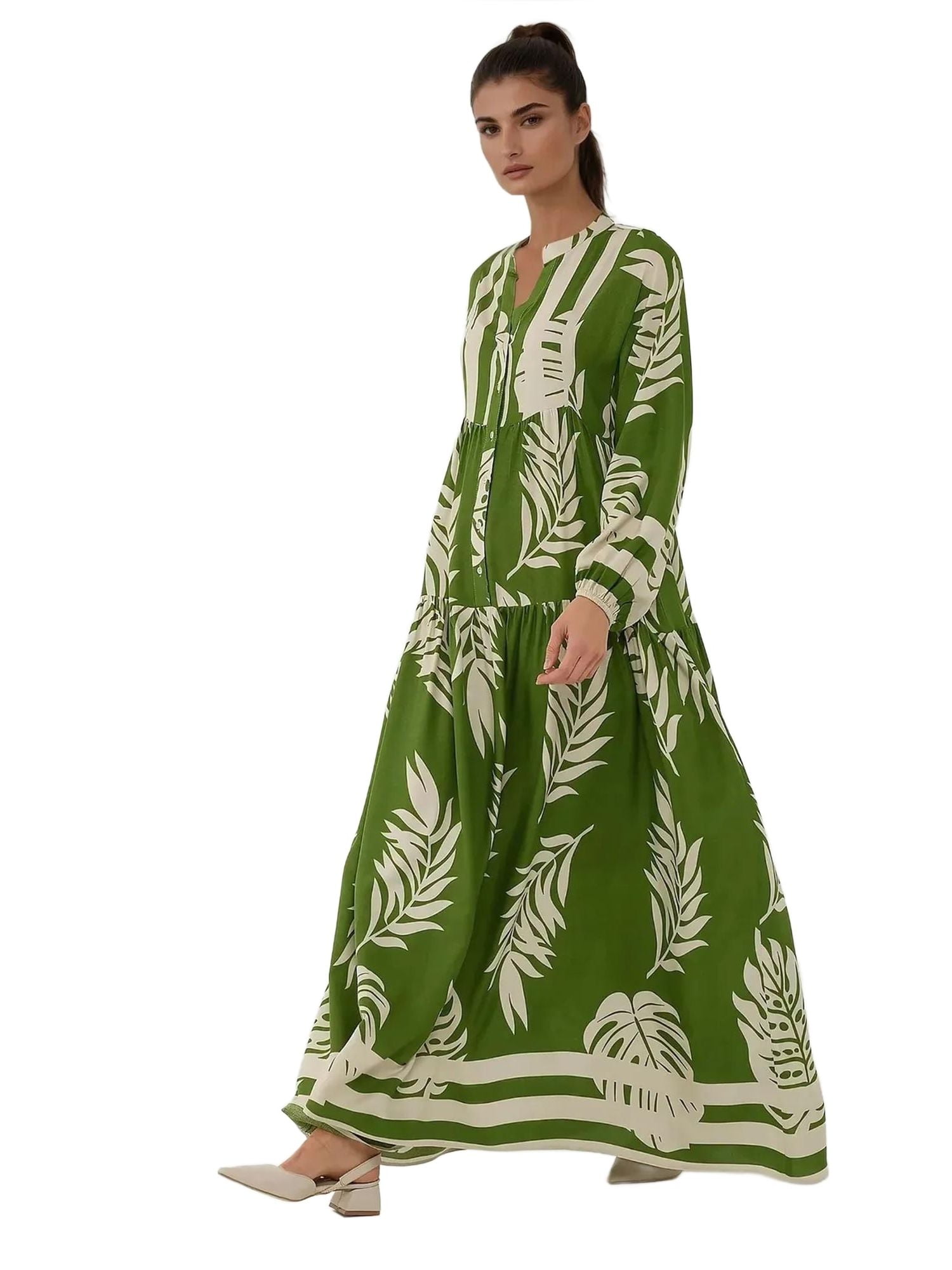 Printed Long Sleeve Viscose Maxi Dress - Walmart.com