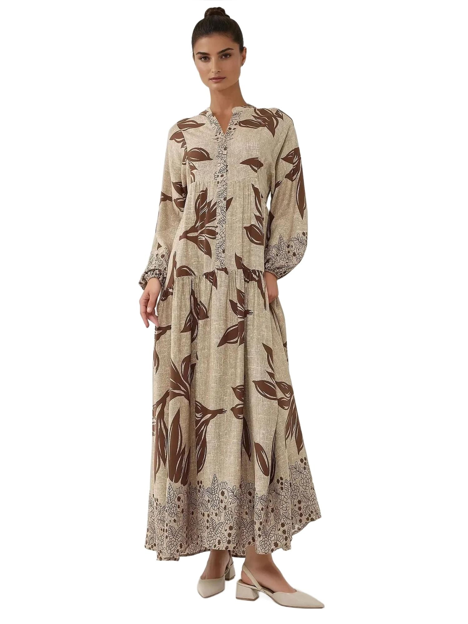 Printed Long Sleeve Viscose Maxi Dress - Walmart.com