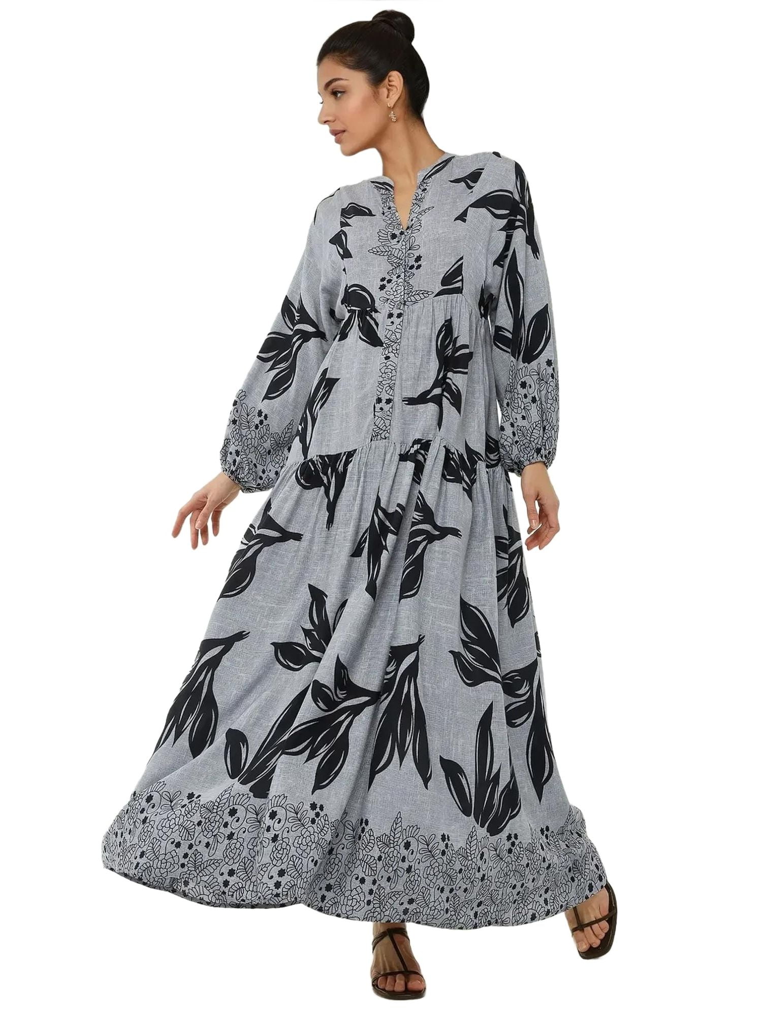 Printed Long Sleeve Viscose Maxi Dress - Walmart.com