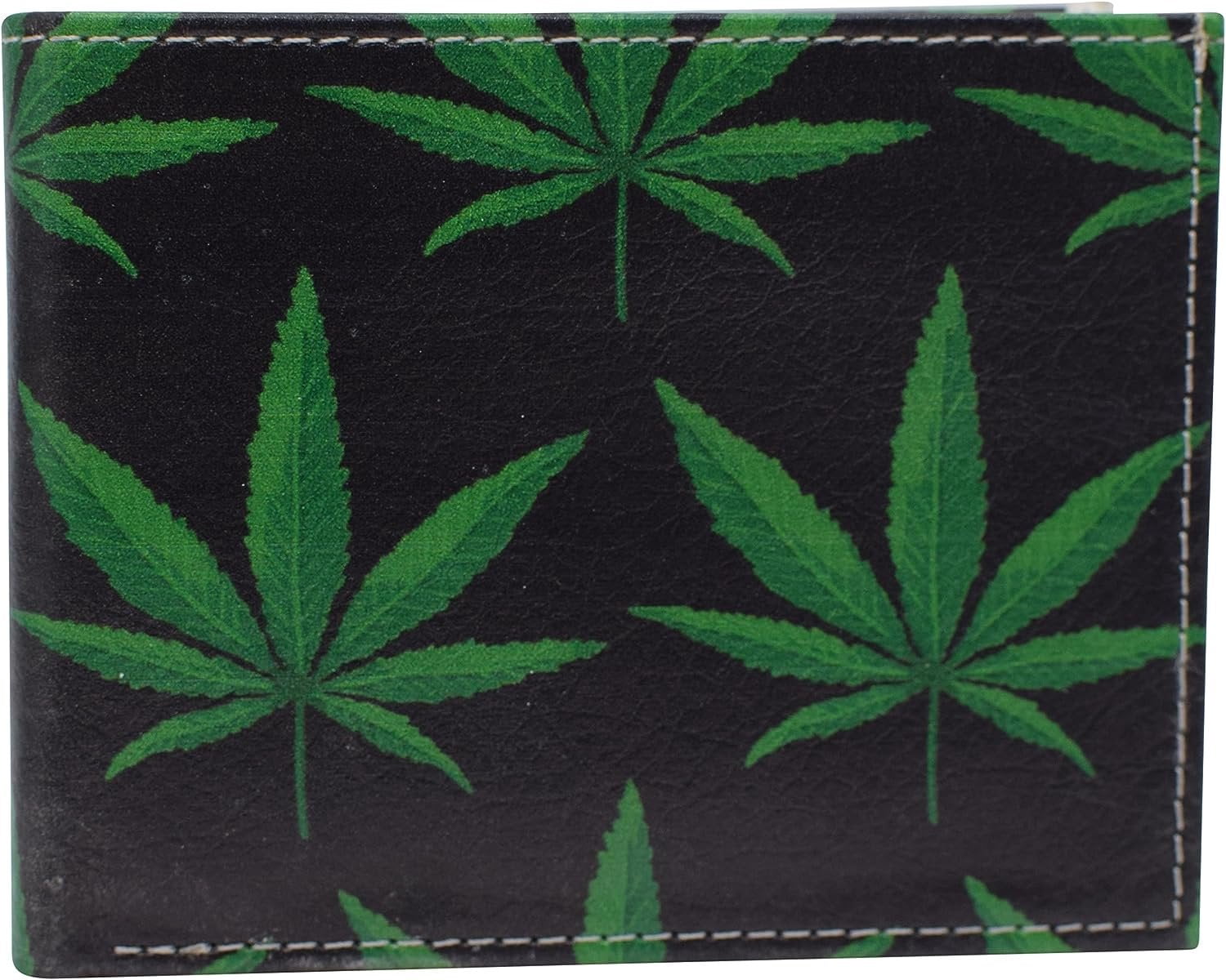 Printed Marijuana Leaf RFID Blocking Genuine Leather Bifold Wallet with ...