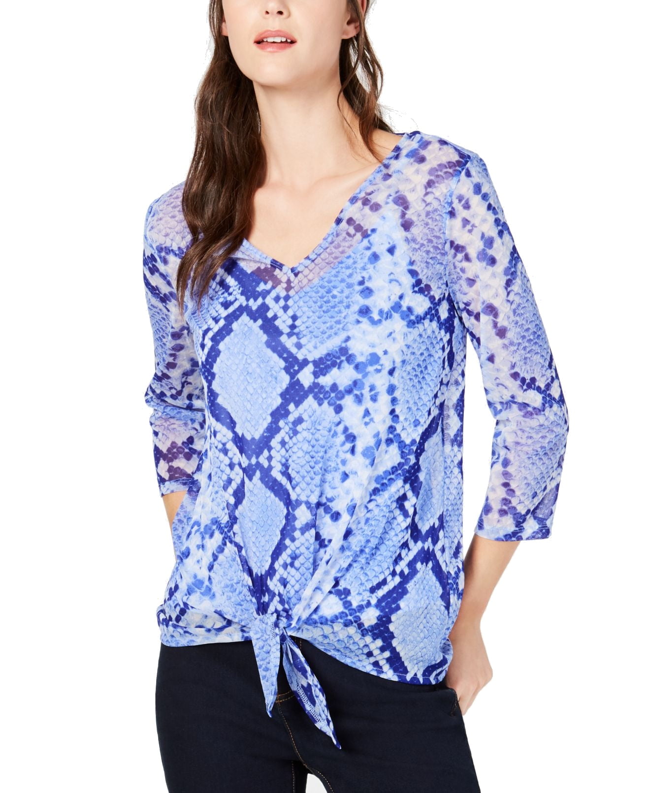 Printed Mesh Tie Front Top Snake Texture S - Walmart.com