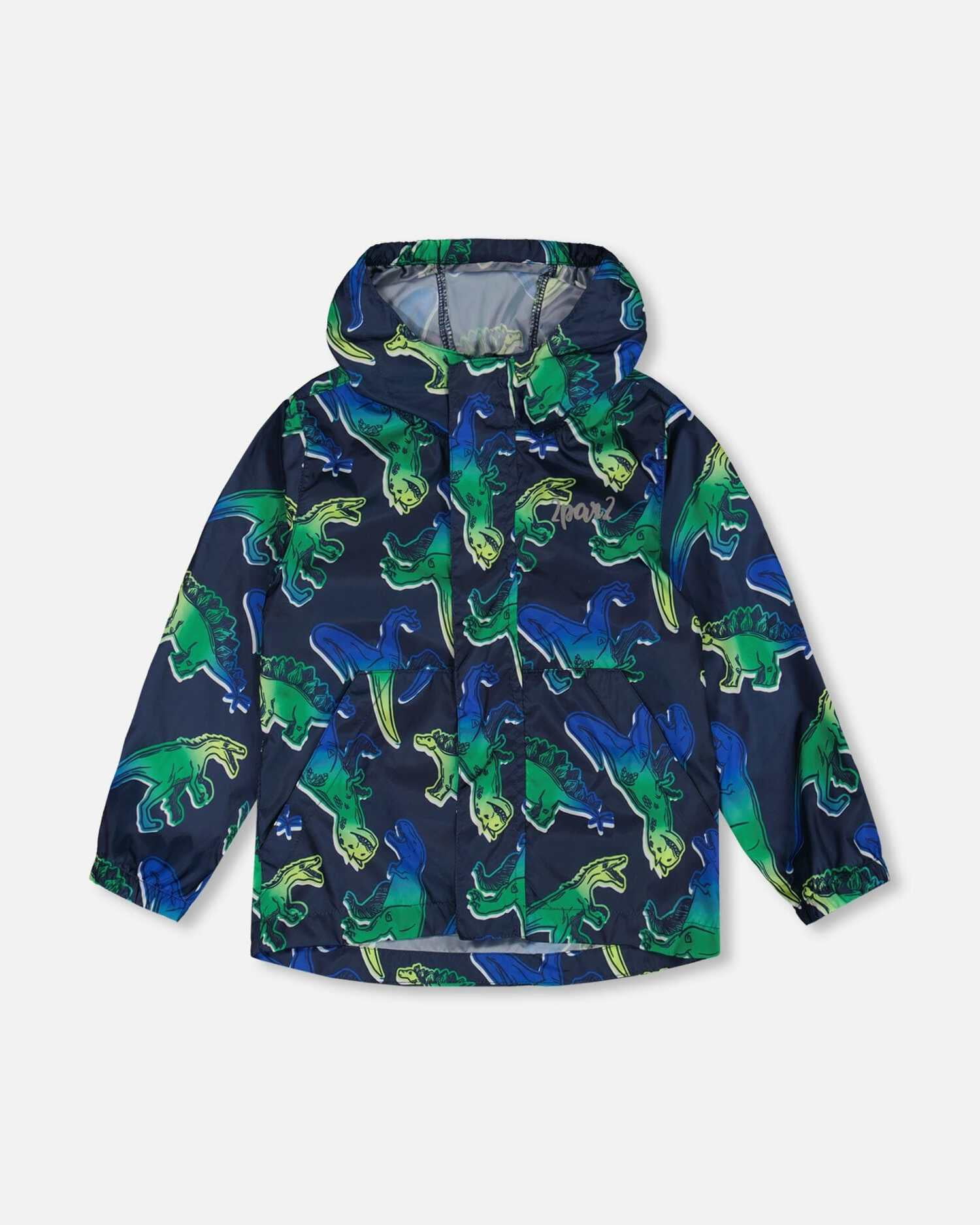 Printed Packable Windbreaker Blue And Green Dino On Navy - Walmart.com