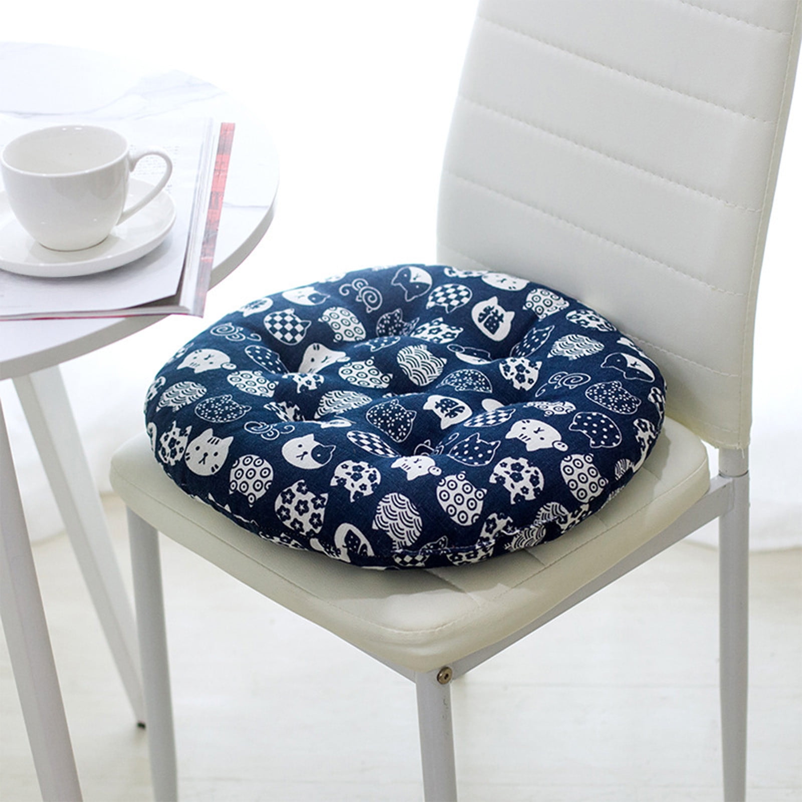 Printed Patterns Chair Cushions,16 Inch Round Chair Pads Cotton Linen ...