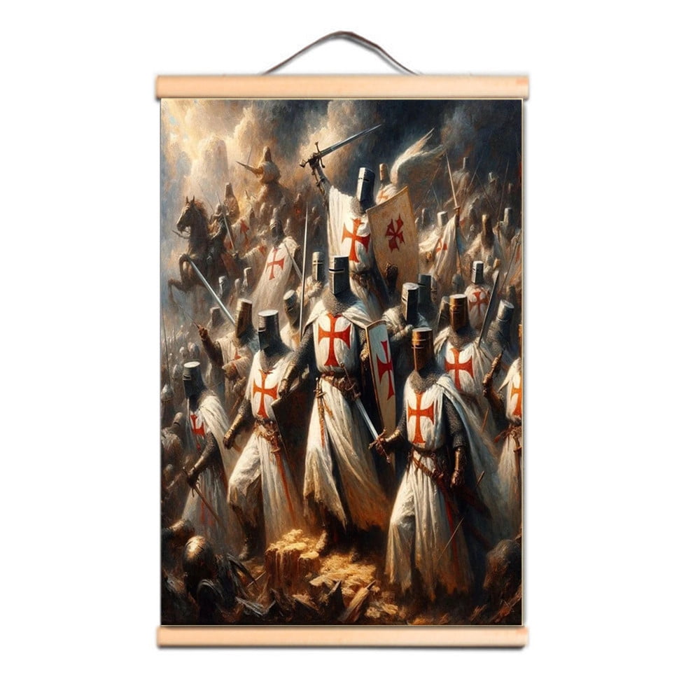 Printed Poster Nordic Canvas Wood Scroll Painting Knights Templar Armor ...