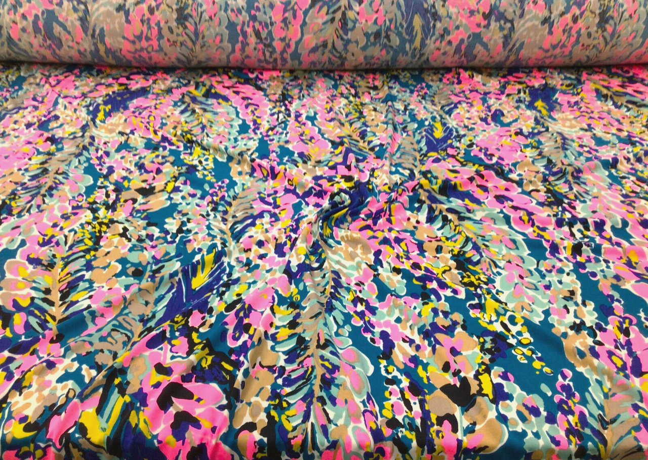 Printed Rayon Spandex 4 way Stretch Apparel Fabric Pink Navy Teal ...