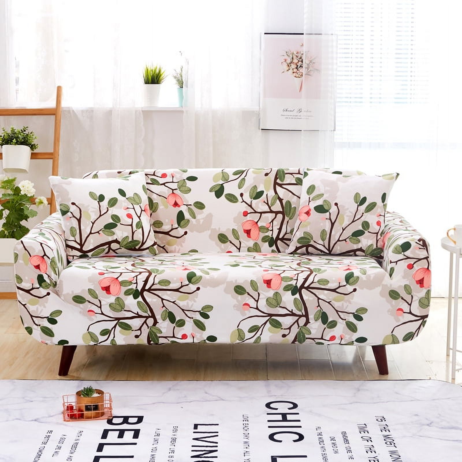 Printed Rose Sofa Cover for Living Room Stretch All-Inclusive 1 2 3 4 ...