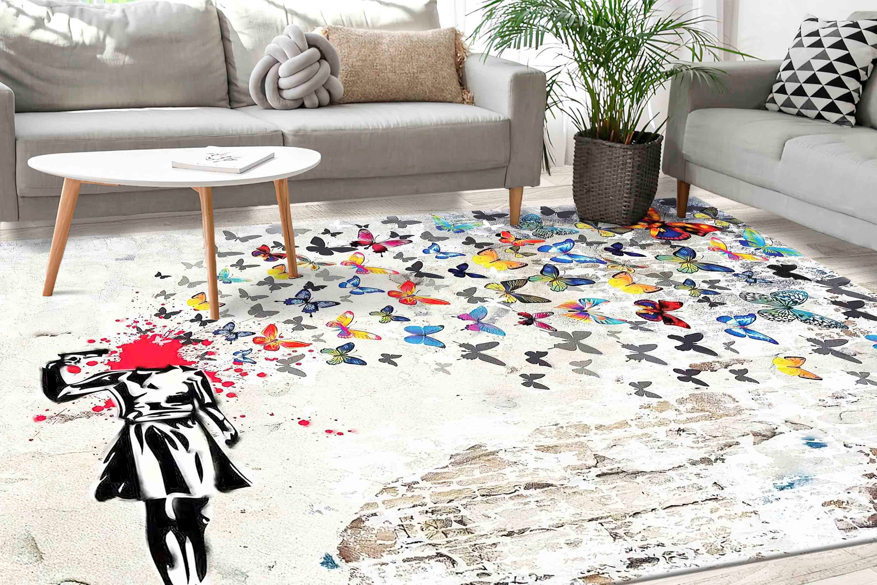 Printed Rugs, Runner Rugs, Graffiti Rug, Banksy Butterfly Rug, Graffiti ...