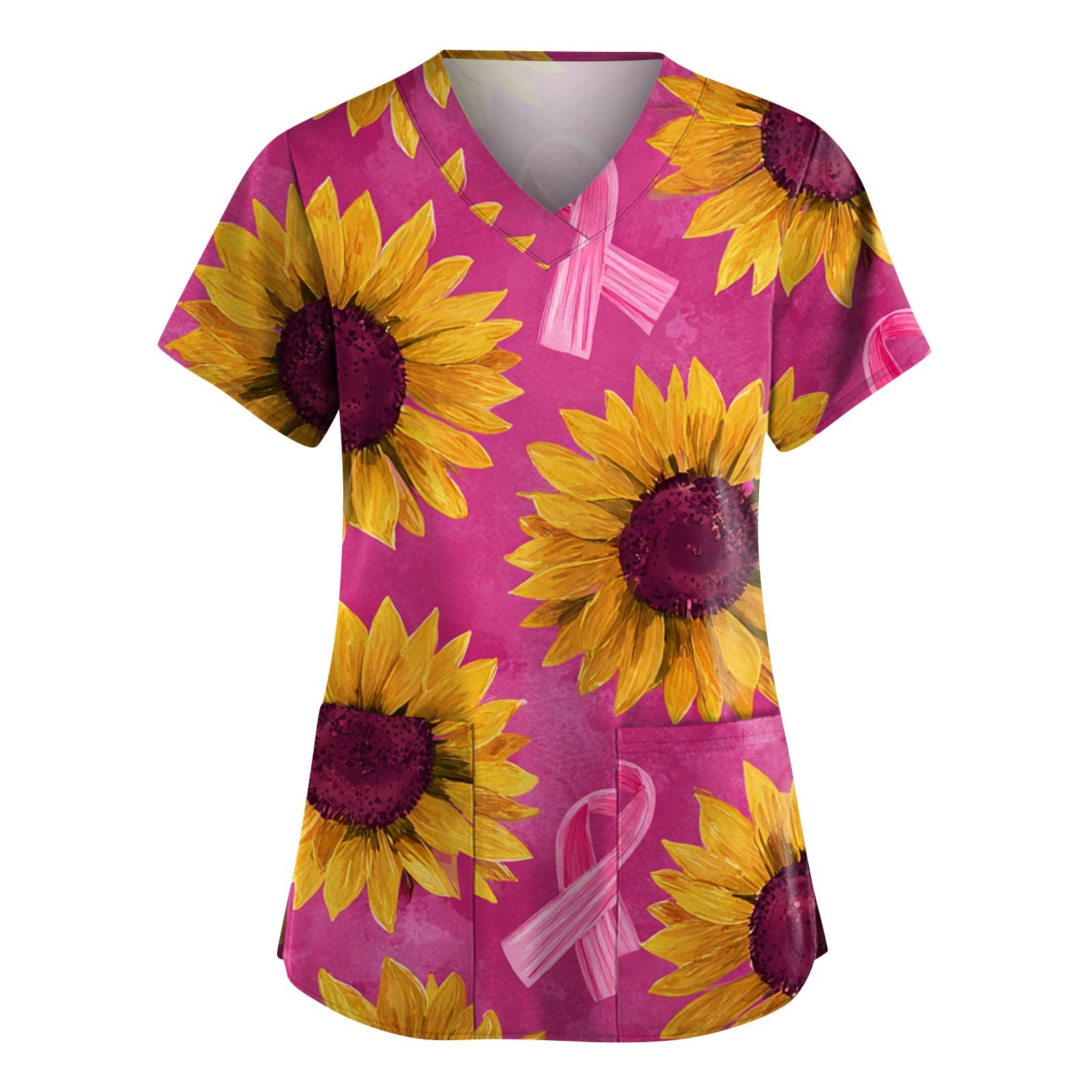 Printed Scrubs, Breast Cancer Scrubs Nurse Pocket Overalls Pink Ribbon ...