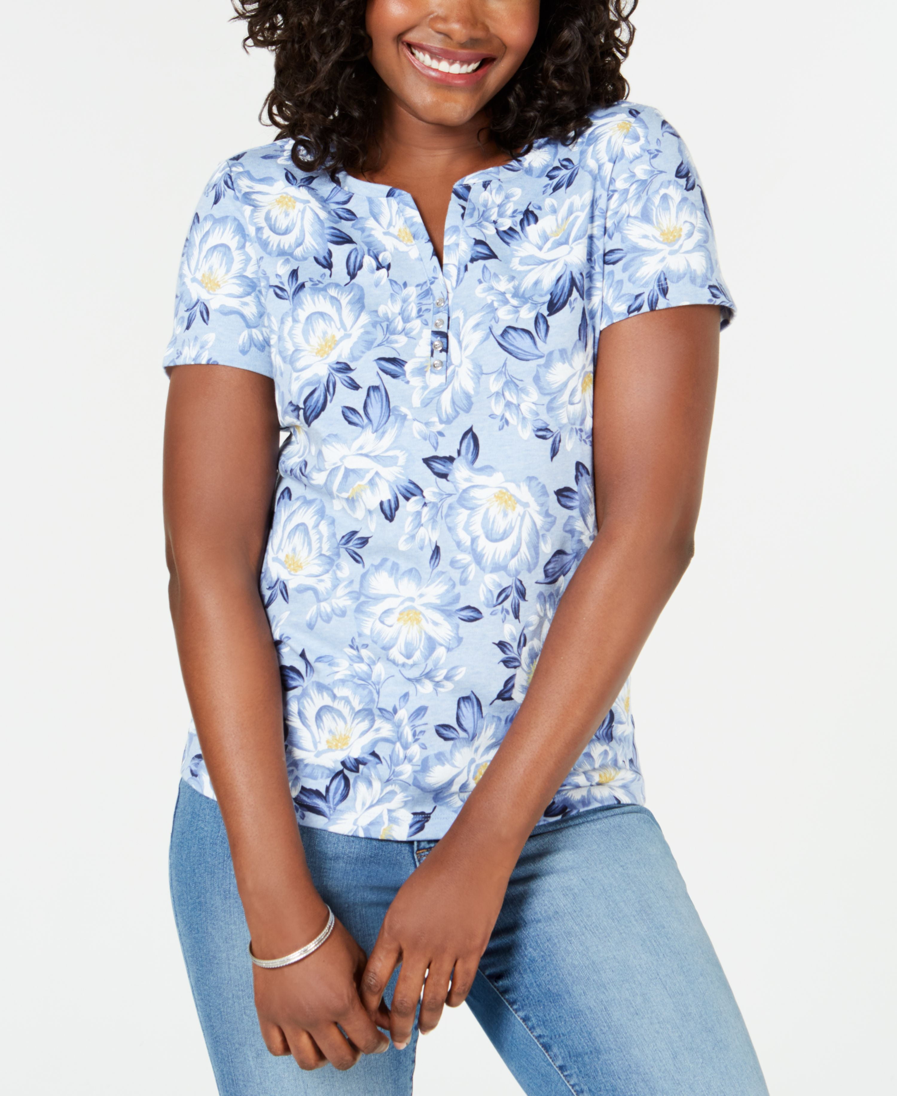 Printed Short-Sleeve Henley Light Blue Heather XL - Walmart.com