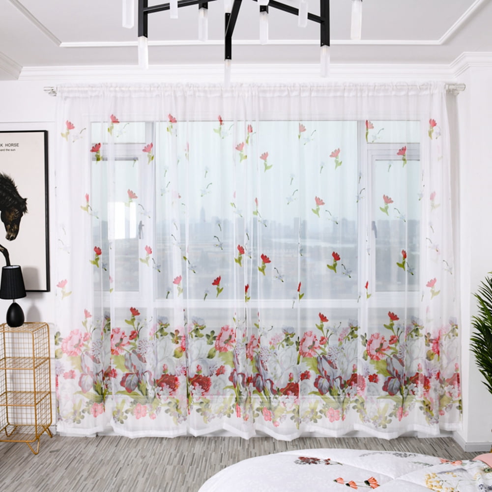 Printed Small Window Curtain Panels, Floral Pattern Design Curtains for ...