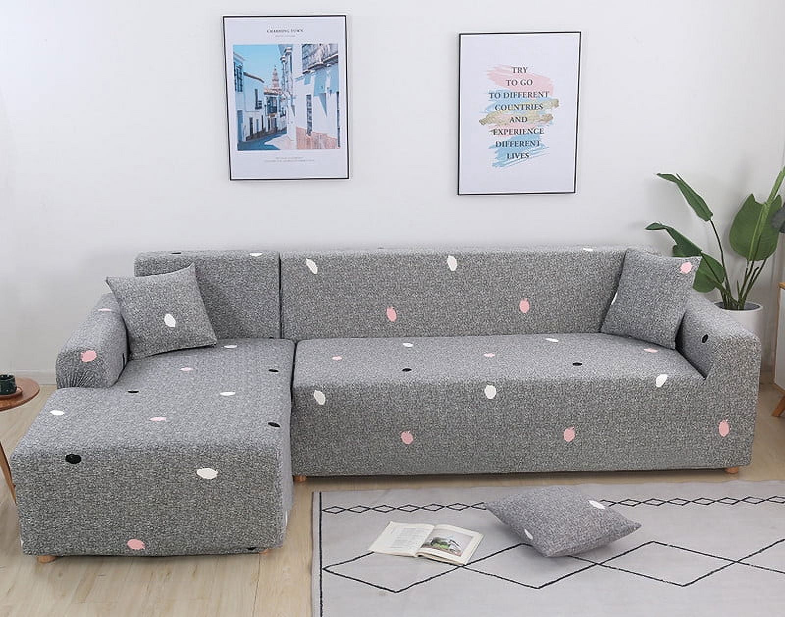 Printed Sofa Cover Elastic Sofa Slipcover Chaise Longue L Shape ...