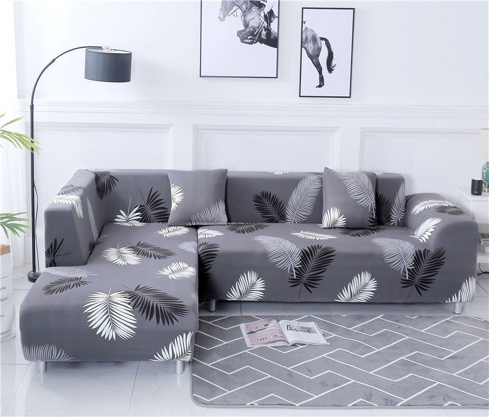 Printed Sofa Cover Elastic Sofa Slipcover Chaise Longue L Shape ...