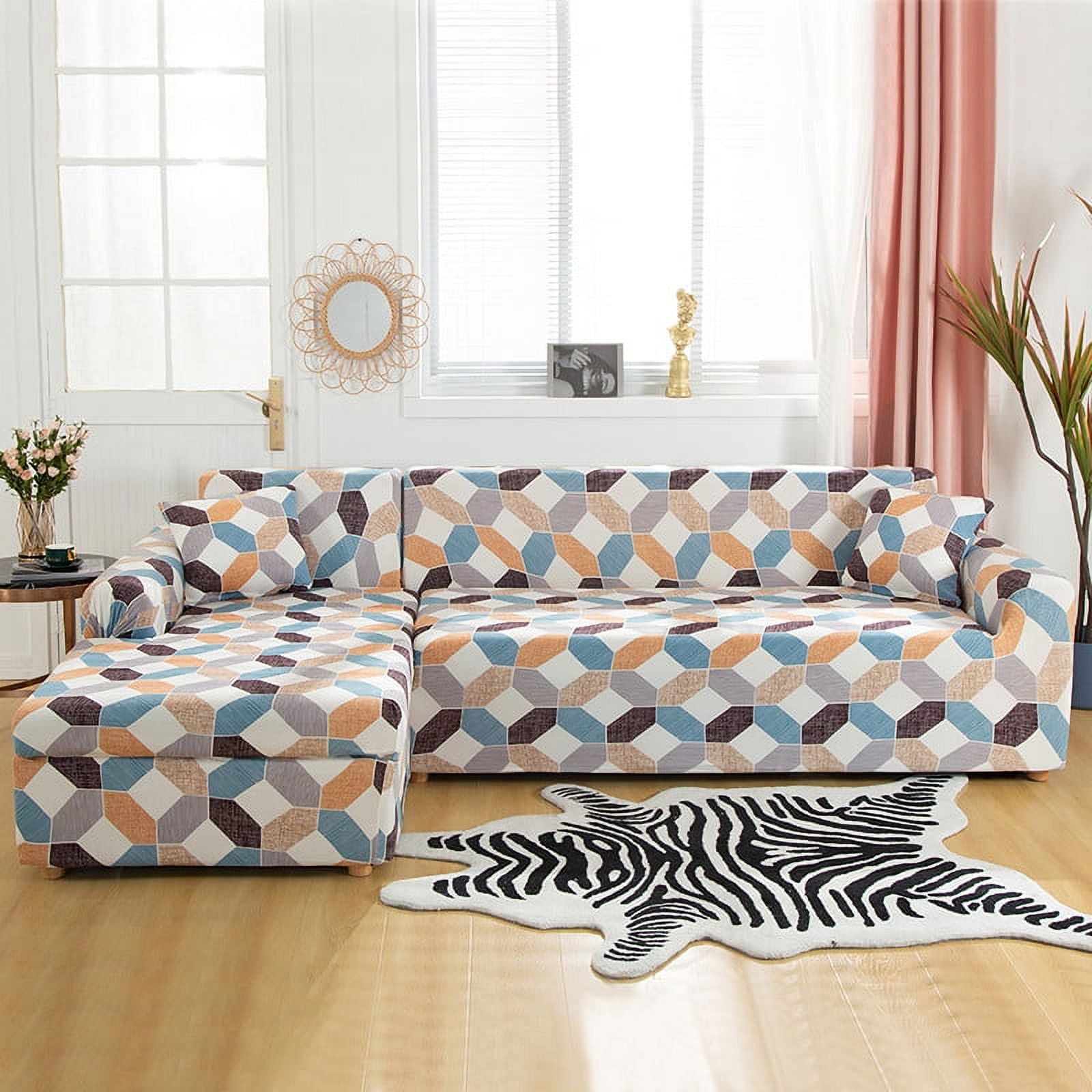 Printed Sofa Cover Elastic Sofa Slipcover Chaise Longue L Shape ...