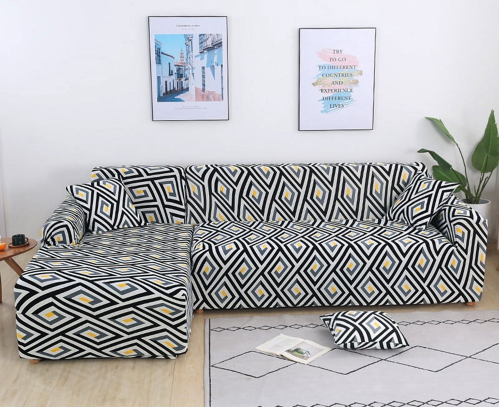 Printed Sofa Cover Elastic Sofa Slipcover Chaise Longue L Shape ...