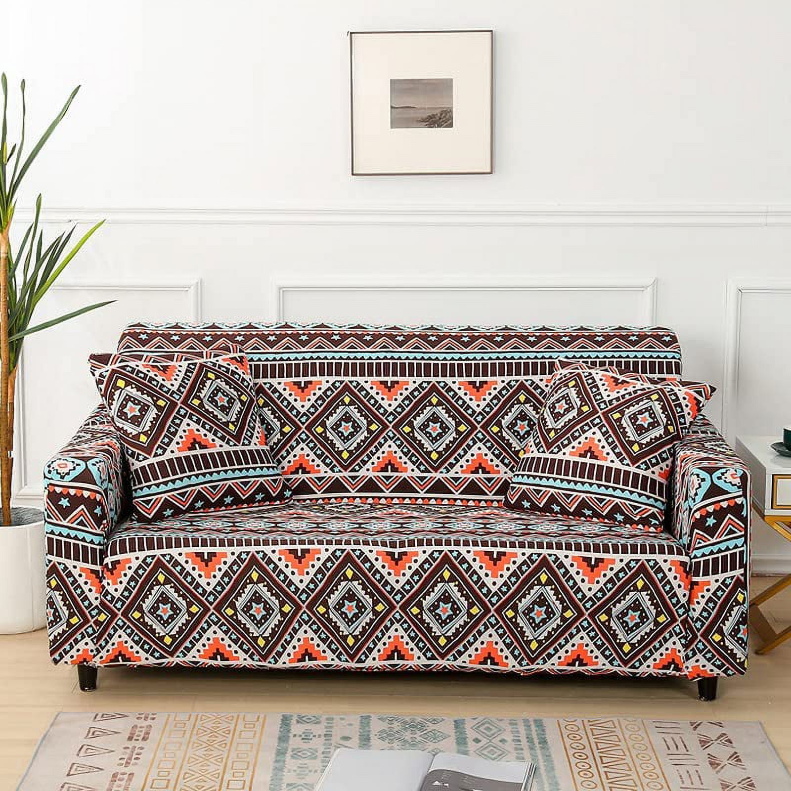 Printed Sofa Cover Stretch Couch Covers Patterned Loveseat Slipcovers ...