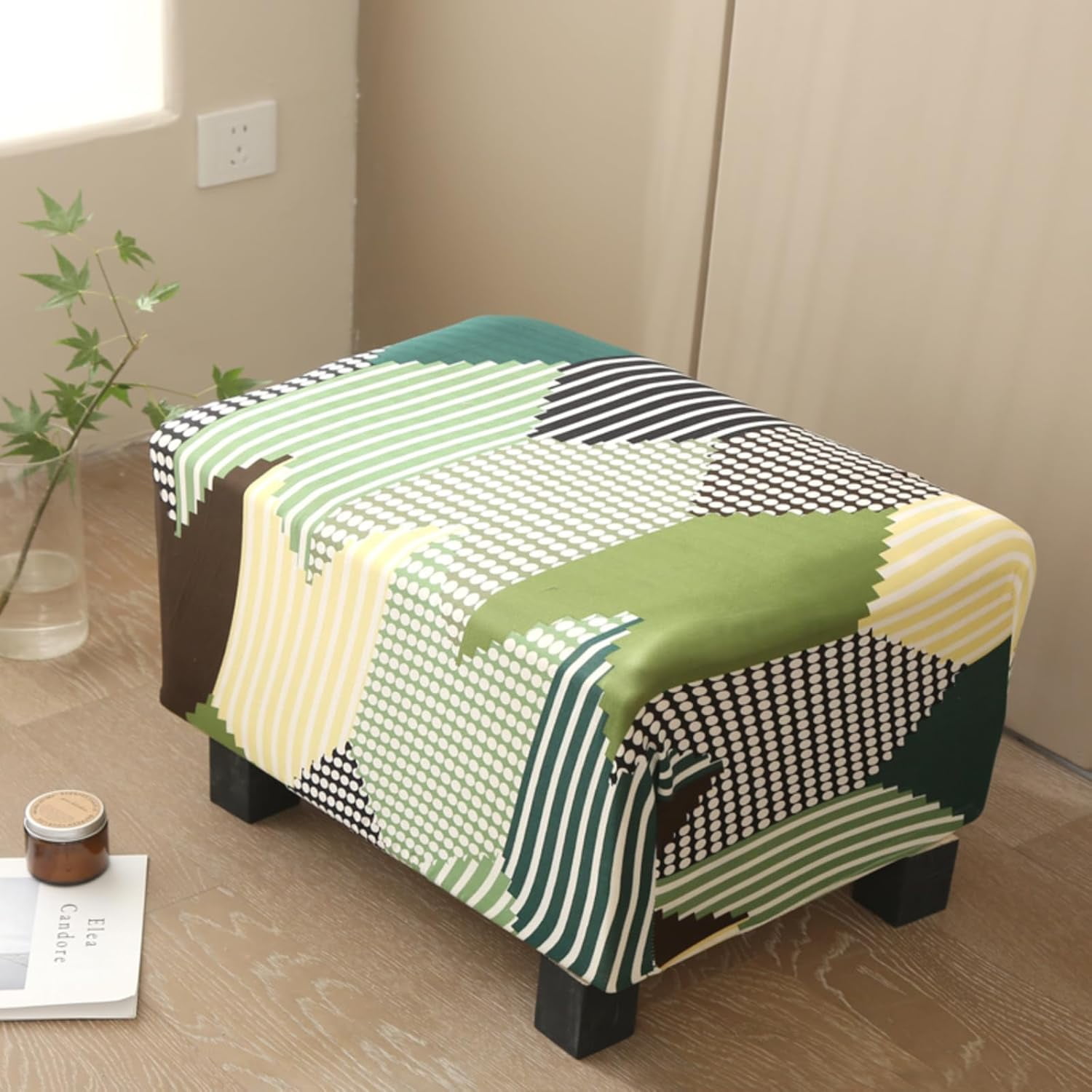 Printed Storage Ottoman Slipcover, Stretch Stool Cover Footrest Sofa ...