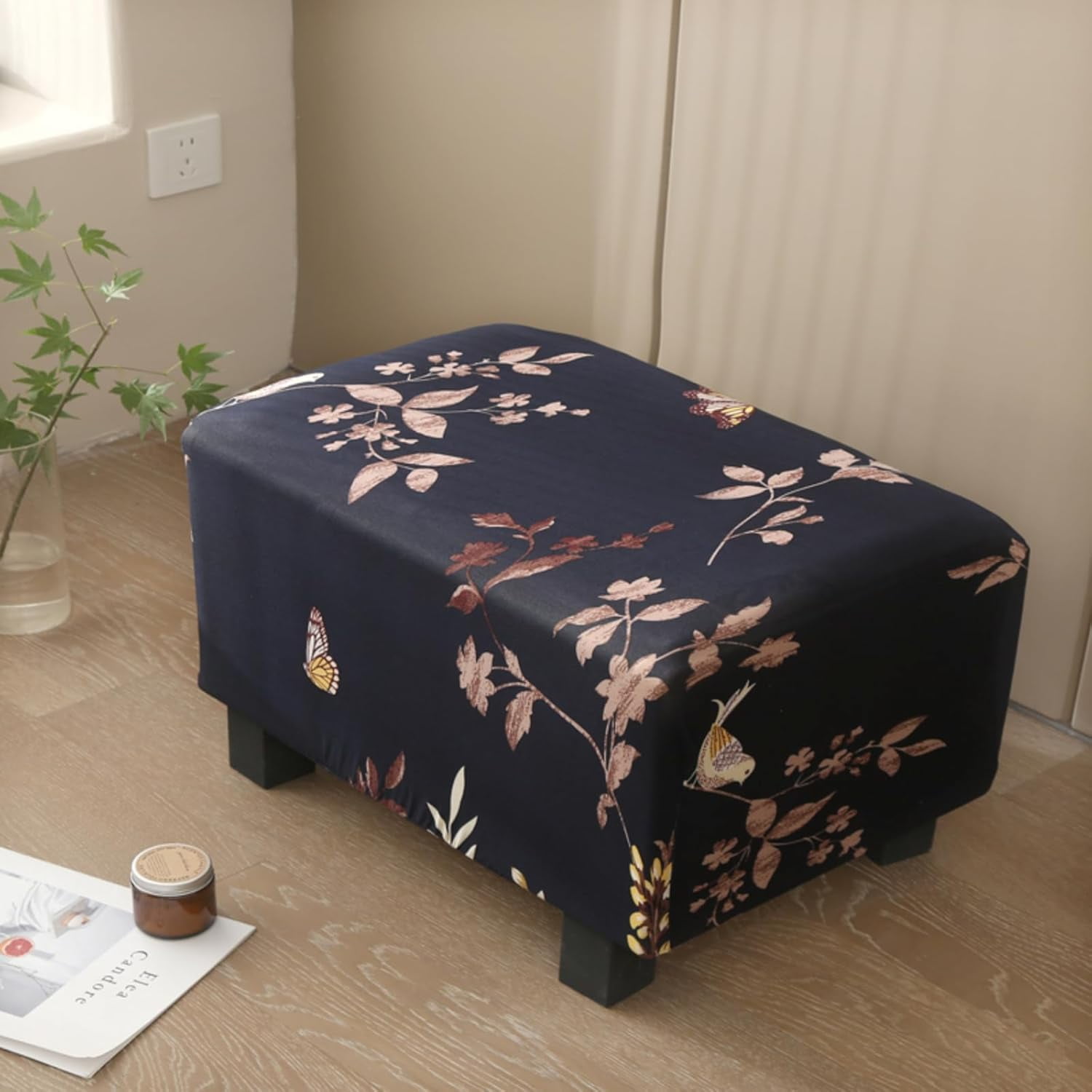 Printed Storage Ottoman Slipcover, Stretch Stool Cover Footrest Sofa ...