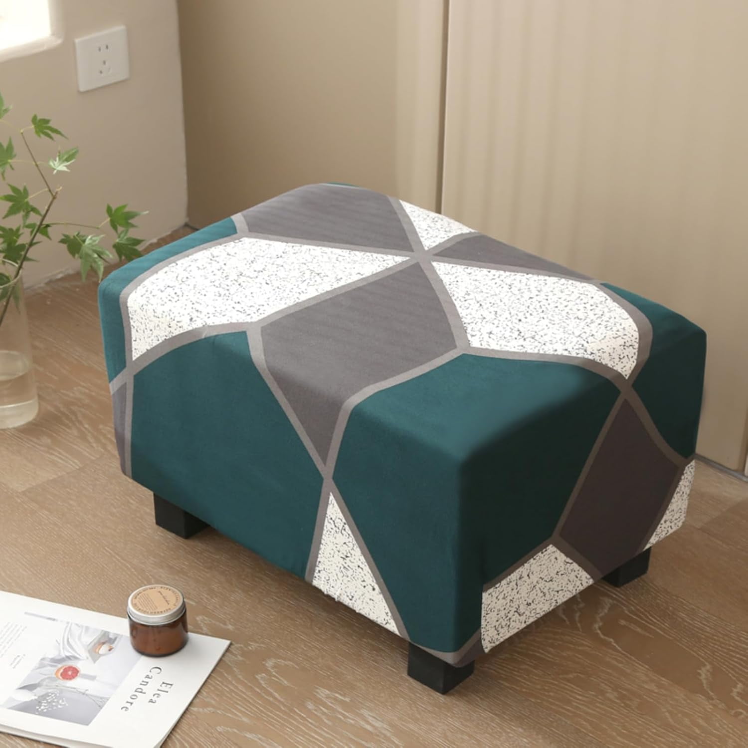 Printed Storage Ottoman Slipcover, Stretch Stool Cover Footrest Sofa ...