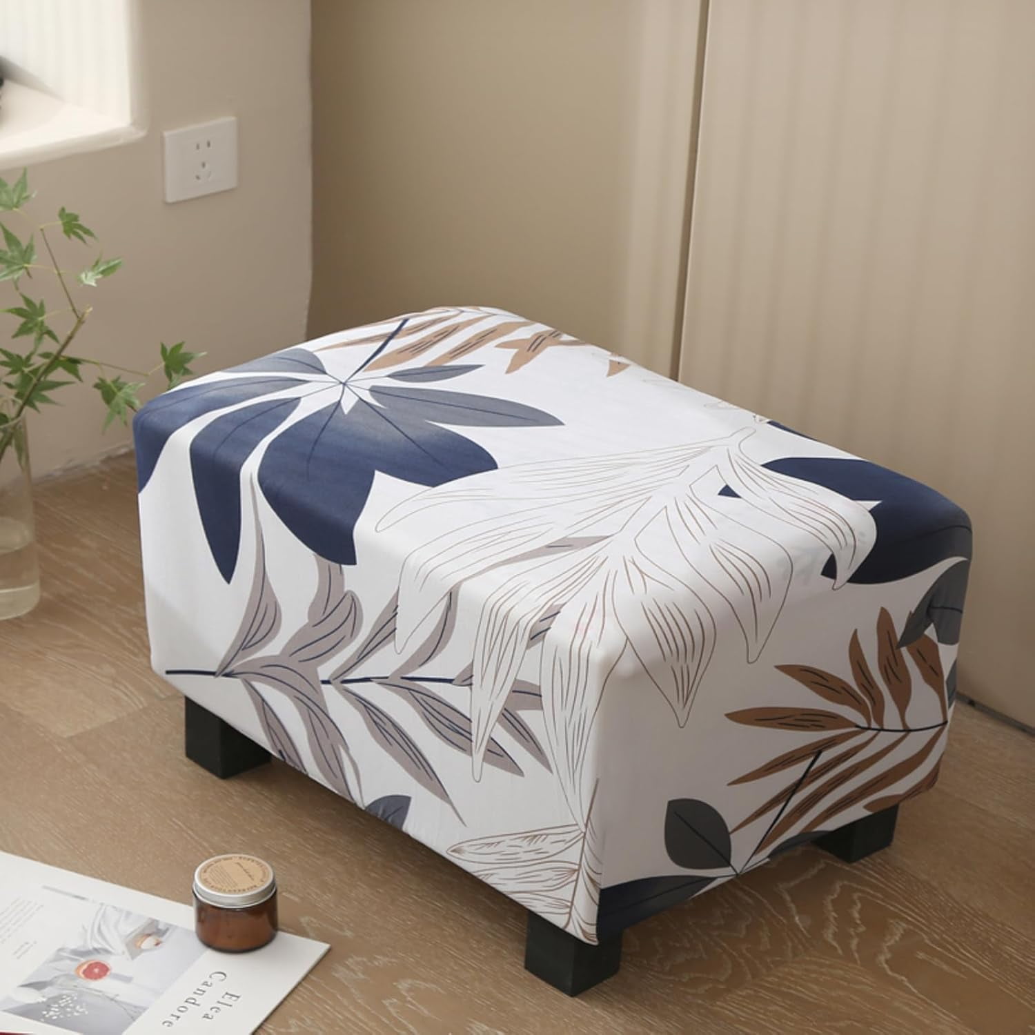 Printed Storage Ottoman Slipcover, Stretch Stool Cover Footrest Sofa ...