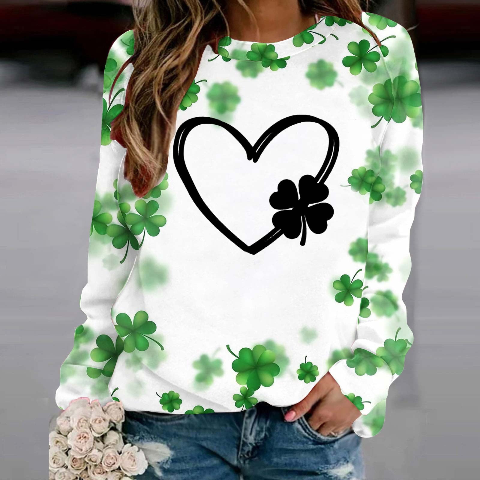 Printed T-Shirt Long Sleeves Blouse Crew Neck Leisure Birthday Items ...