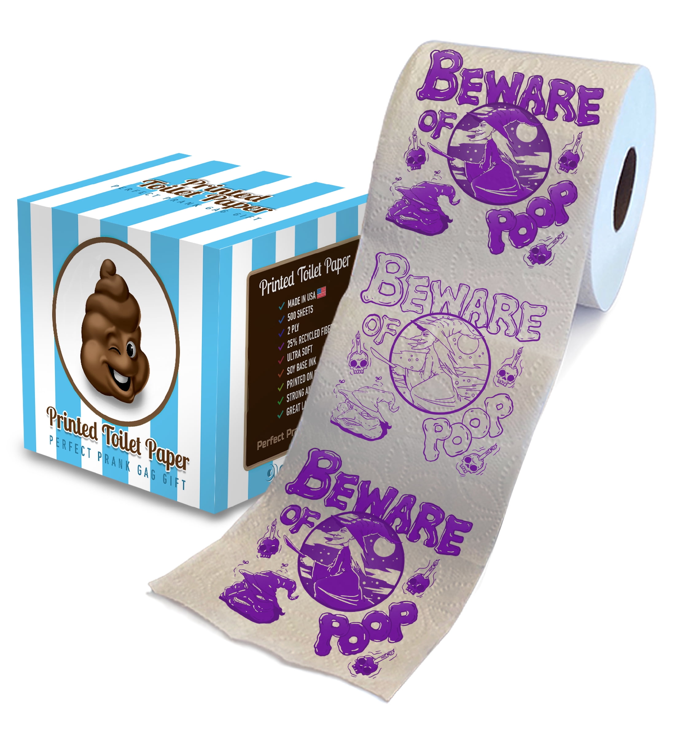 Printed TP Halloween Beware of Witch Poop Printed Toilet Paper Gag Gift ...