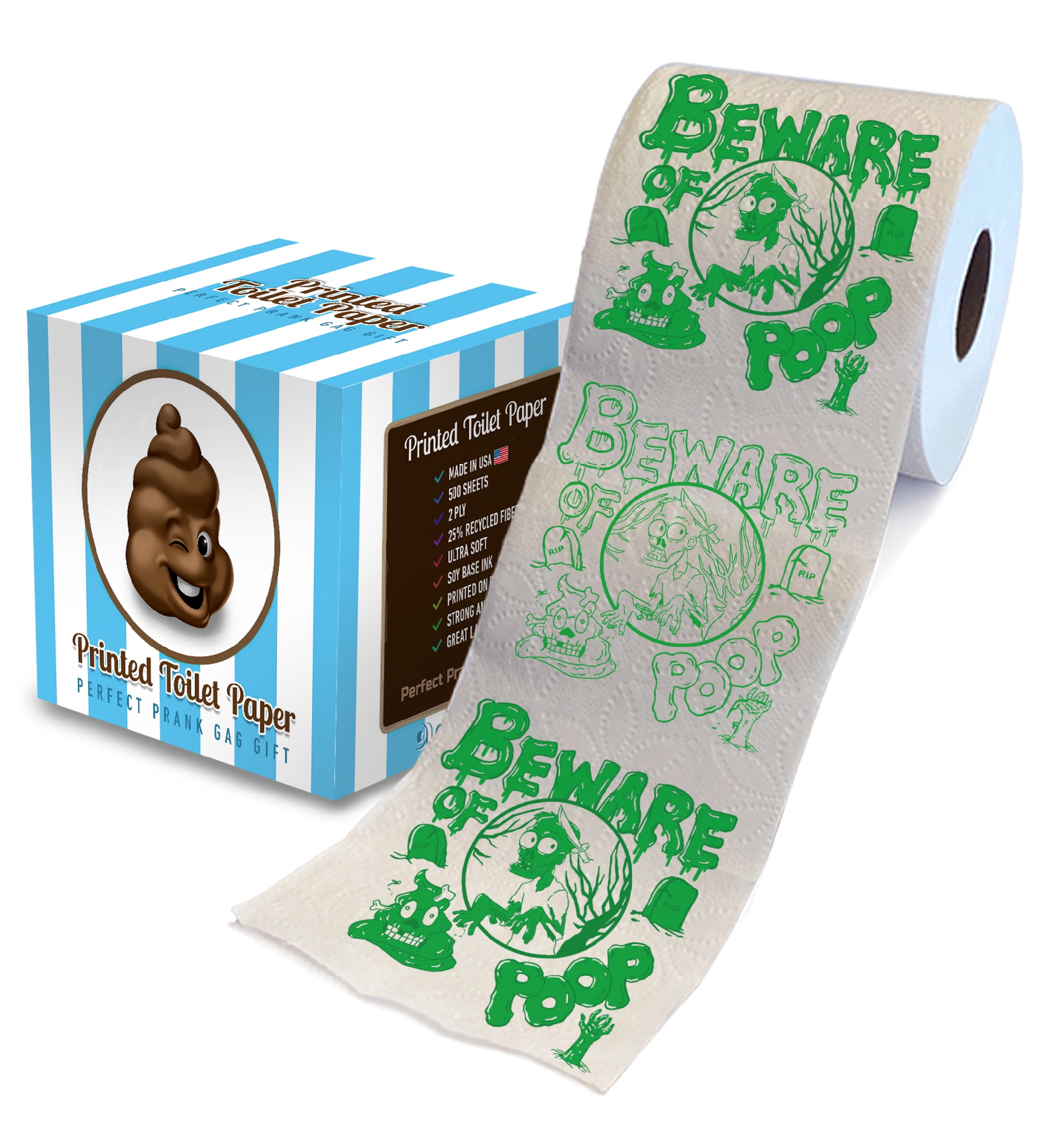 Printed TP Halloween Beware of Zombie Poop Printed Toilet Paper Gag ...
