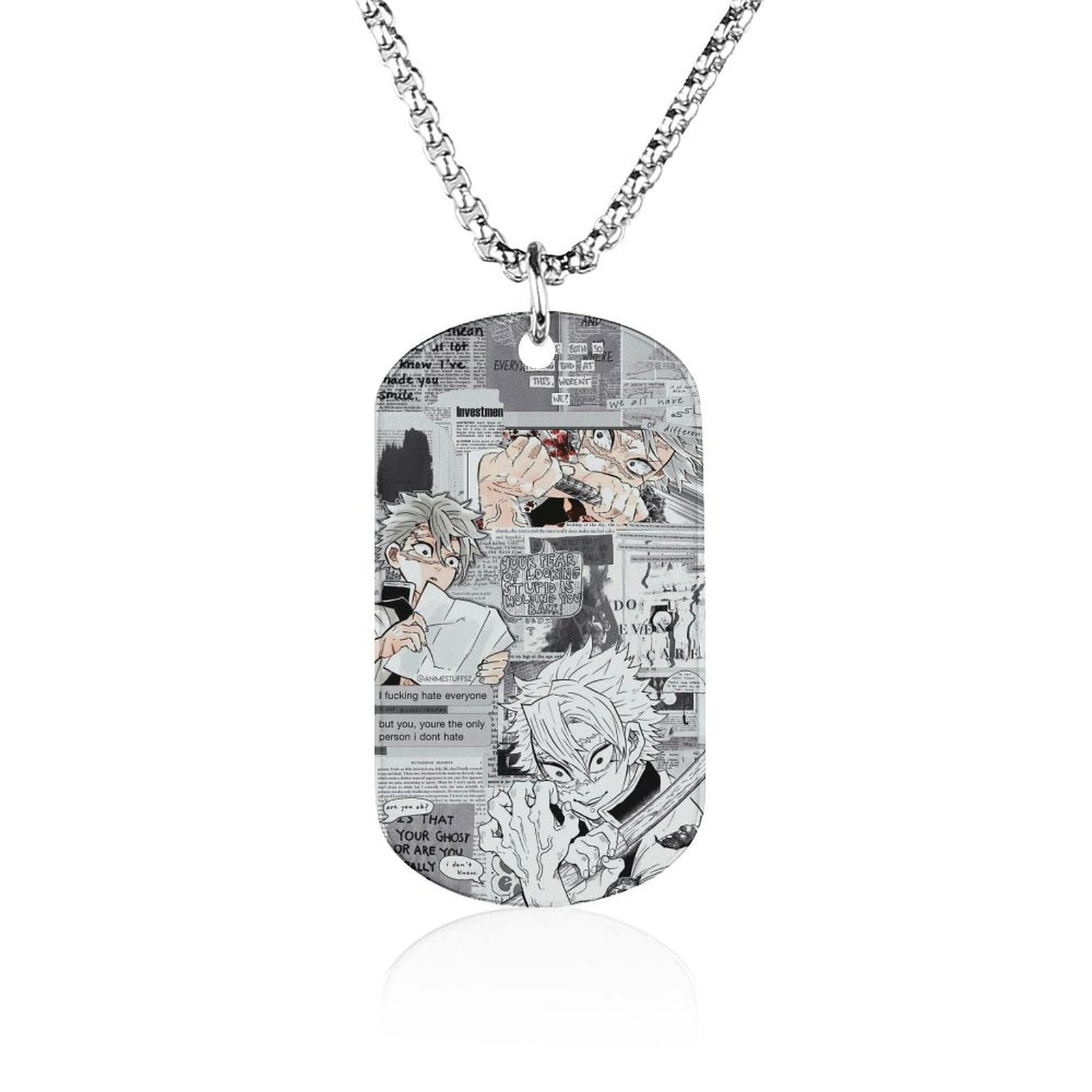 Printed Tag Stainless Steel Necklace, Demon Slayer Shinazugawa Sanemi ...