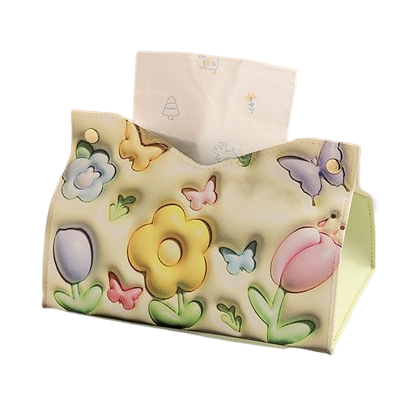 Printed Tissue Box 3D Cartoon Flower Pattern Button Closure Faux ...