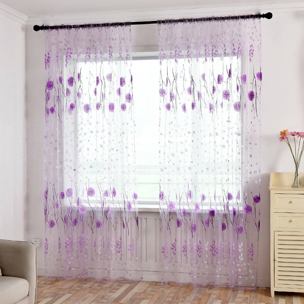 Printed Tulle Transparent Window Screen Bedroom Balcony Curtain ...