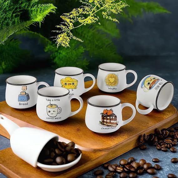 Printed White Small Tea/Chai & Coffee Cup Set of 6-120ml Each Capacity ...