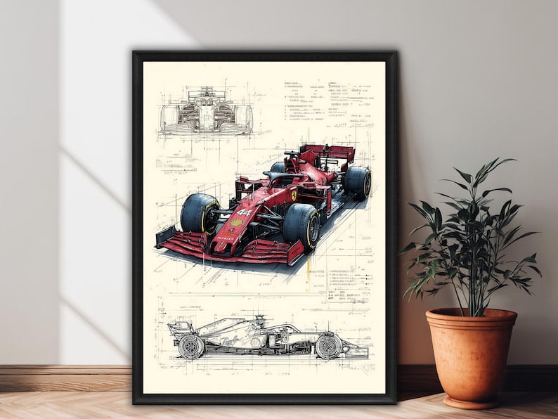 Printed posters, detailed racing car drawings - Formula 1 racing car ...